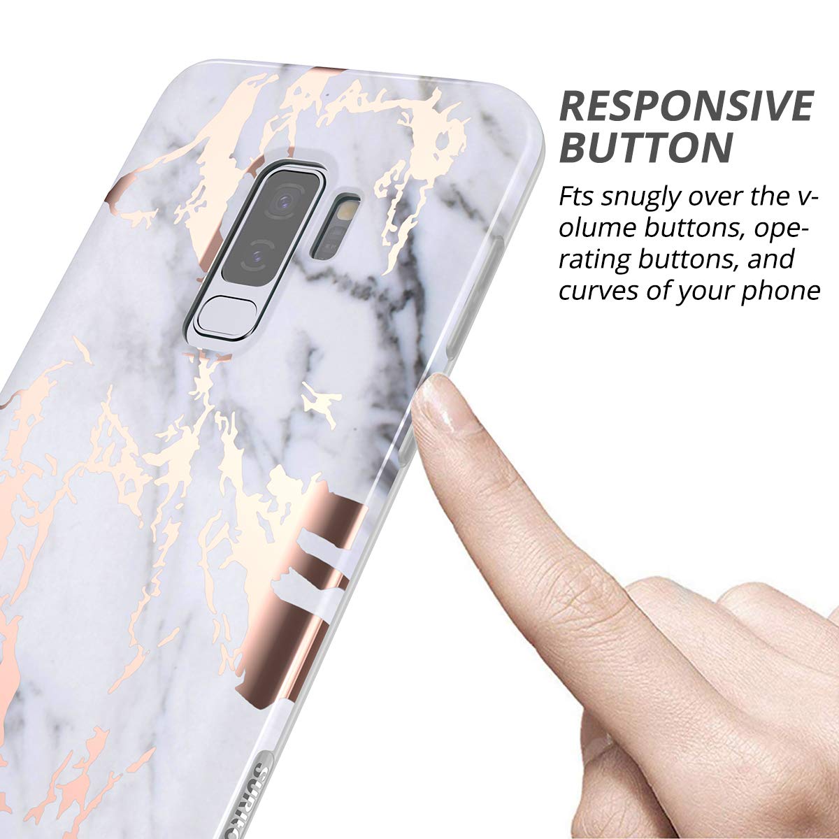 SURITCH for Samsung Galaxy S9 Plus Marble Case, [Built-in Screen Protector] Full-Body Protection Shockproof Rugged Bumper Protective Cover for Galaxy S9 Plus 6.2 Inch (Gold Marble)