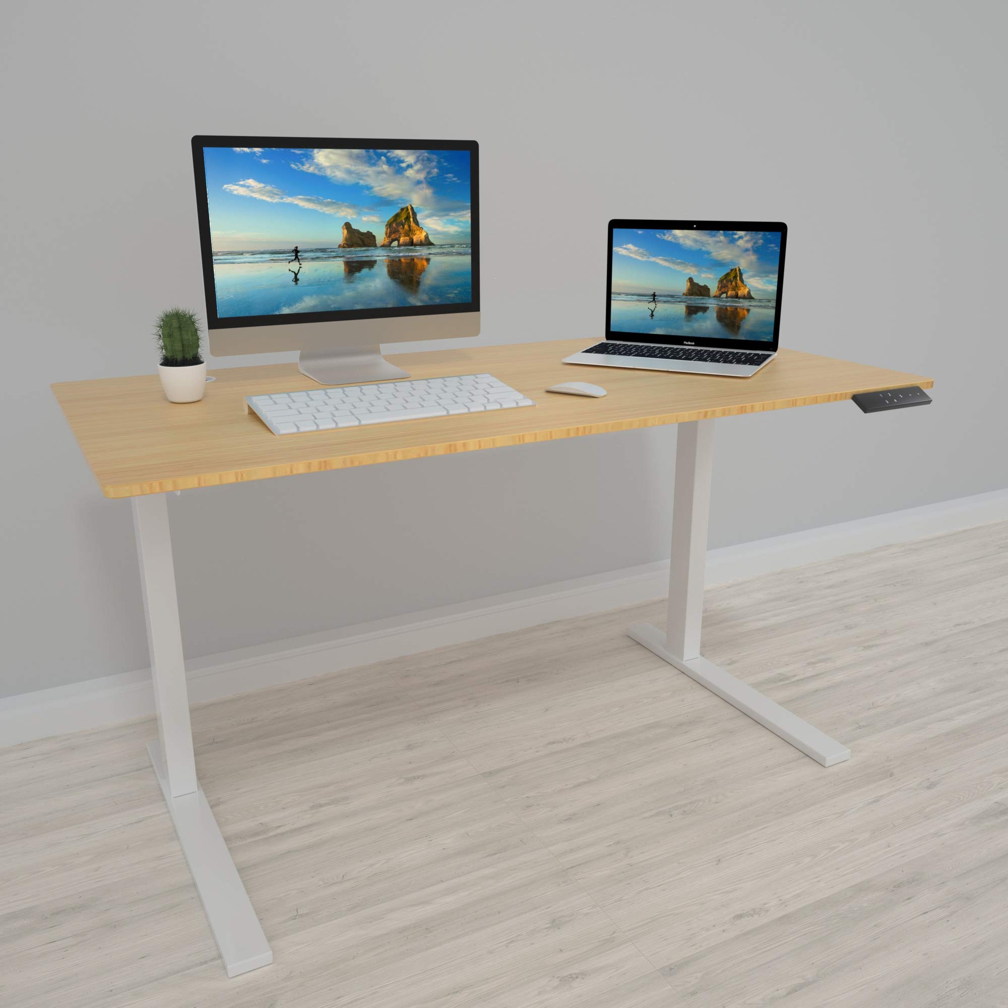 ZHU CHUANG Height Adjustable Desk Electric Standing Desk Stand up Desk Home Office Desk Dual Motor Natural Color 100% Solid Bamboo (72" Rectangle, Desktop and Frame)
