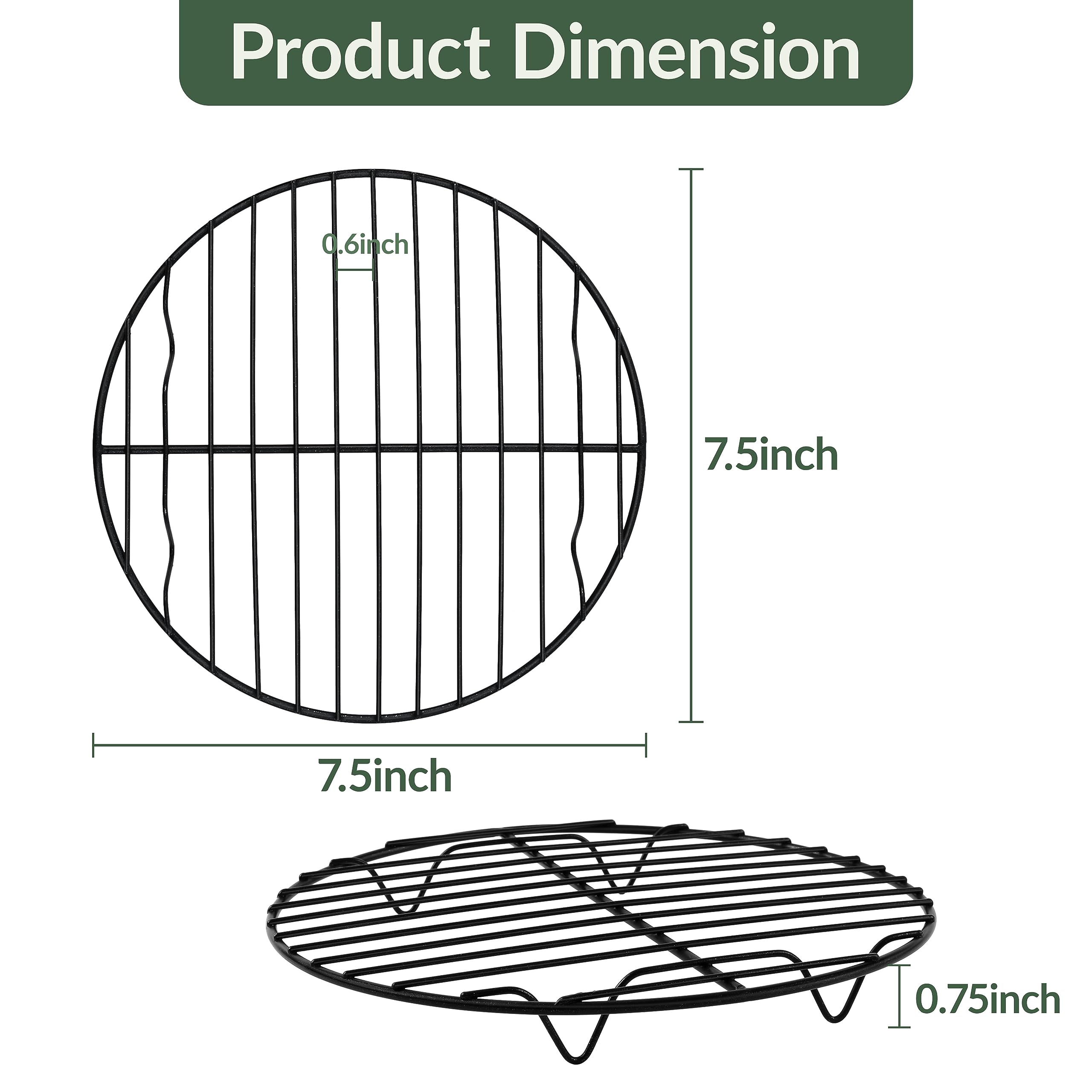 TeamFar Round Cooling Rack, 7.5ββ Small Baking Roasting Grilling Rack with Stainless Steel Core & Non-stick Coating, for Cooking Steaming Cooling, Healthy & Sturdy, Oven Safe & Easy Clean β Set of 2