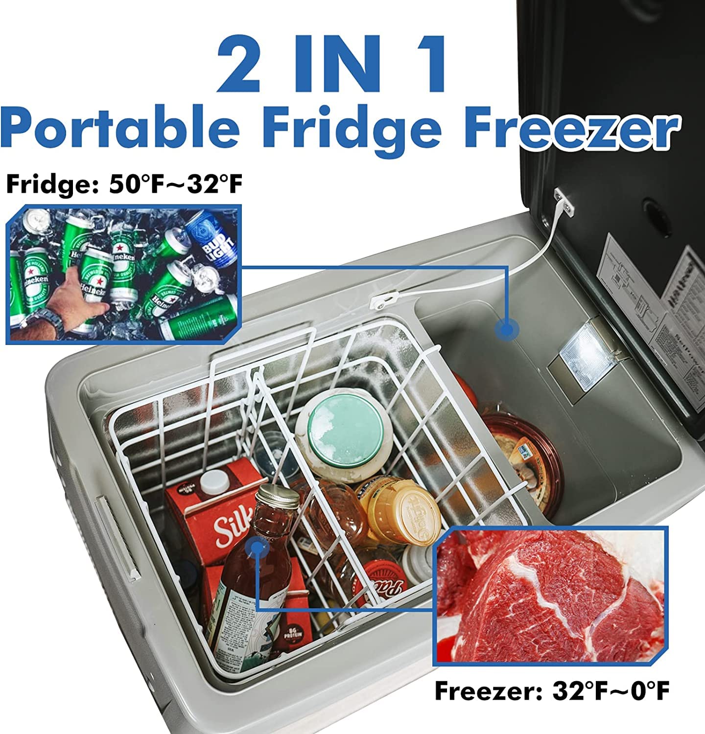 Setpower AJ40 Portable Refrigerator,Portable Freezer,42 Quart(40L) Electric Cooler,Car Refrigerator,12/24V DC Cable & 110/240V AC,Car Fridge for Camping,Truck,Travel,Fishing,3-YEAR Warranty