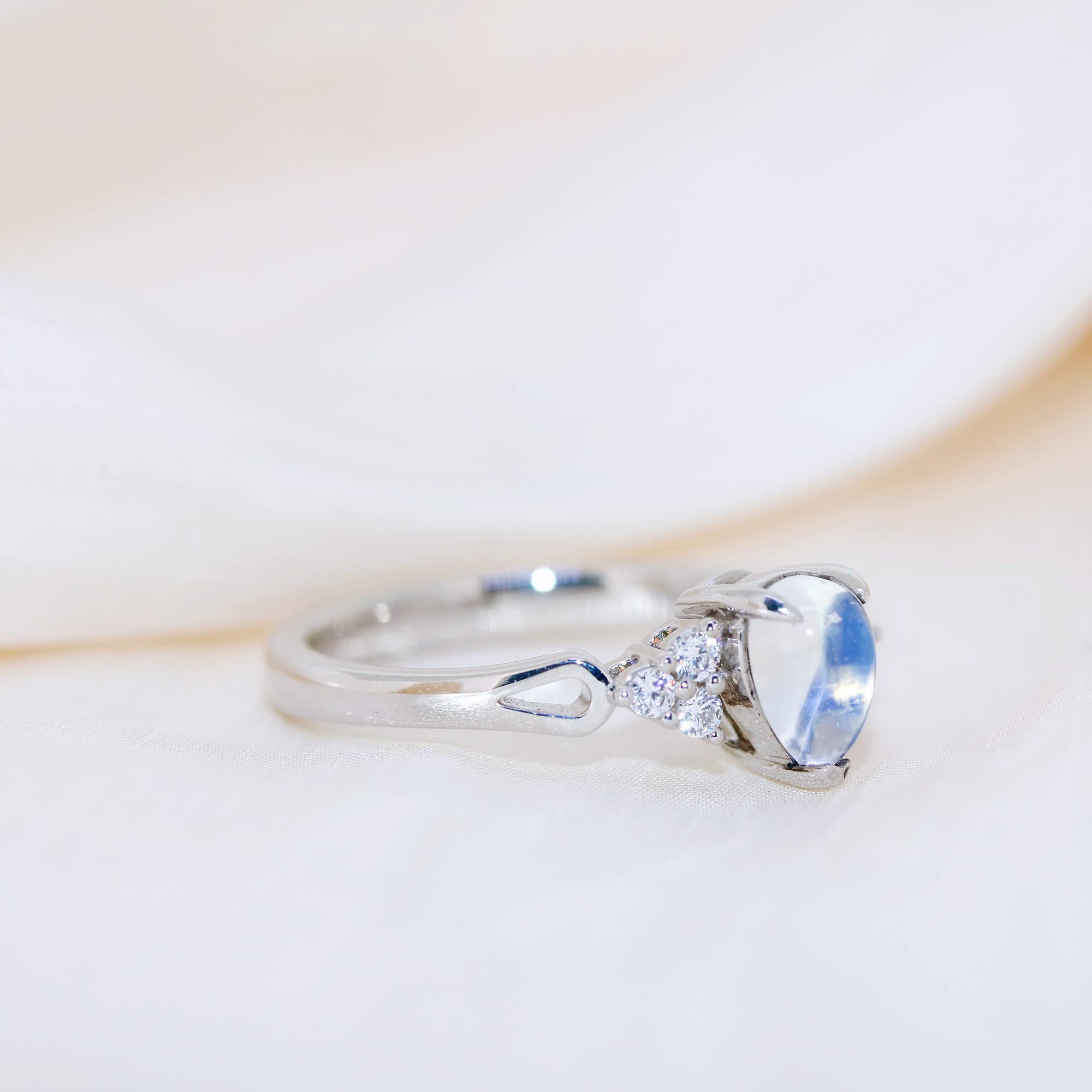 Xtiaotfrdy Genuine Moonstone Ring Personalized Solid 925 Sterling Silver Moon Rings for Women Custom Promise Ring Elegant Engagement Rings Teardrop Pear Cut Solitaire Ring Natural Gemstone