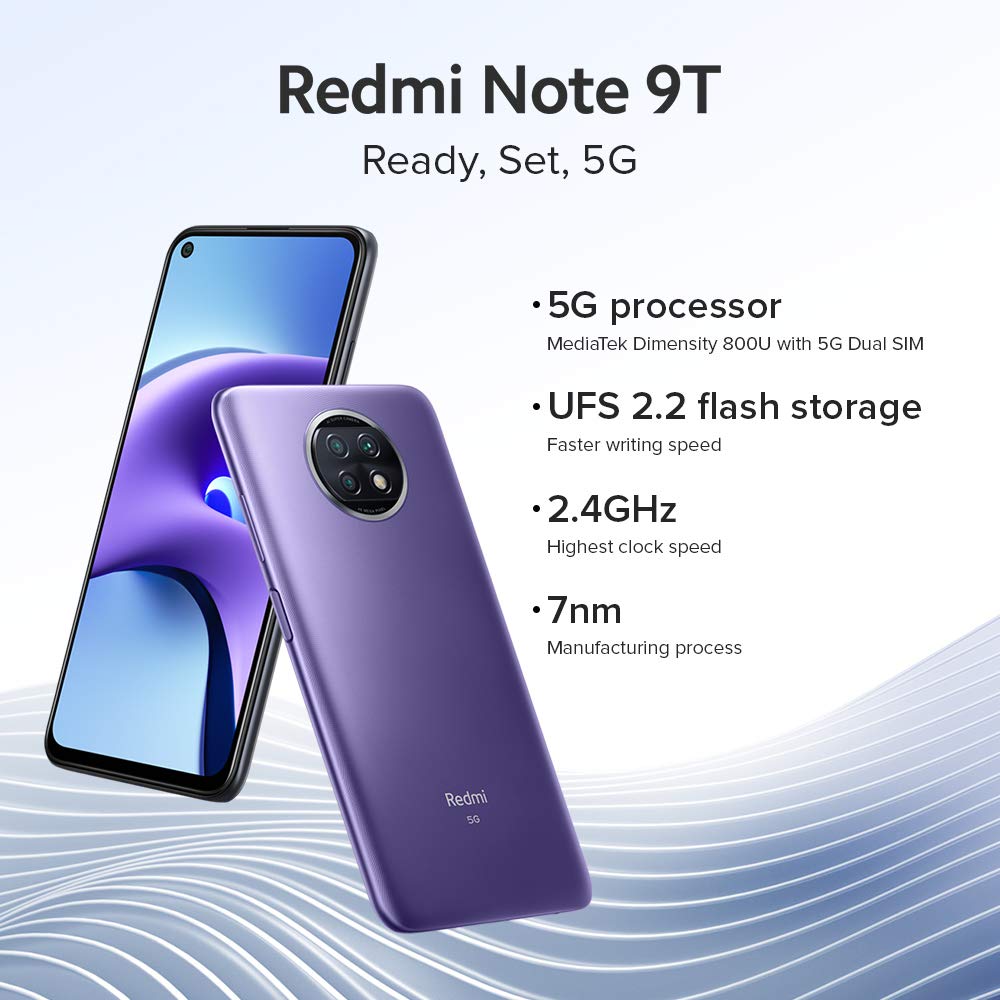 Xiaomi Redmi Note 9T | 128GB 4GB RAM | Android 10 MIUI 12 | 5000 mAh 18W Fast Charging | Octa-core | GSM LTE Factory Unlocked Smartphone | International Model (Nightfall Black)