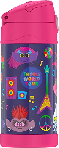 THERMOS FUNTAINER 12 Ounce Stainless Steel Vacuum Insulated Kids Straw Bottle, Trolls