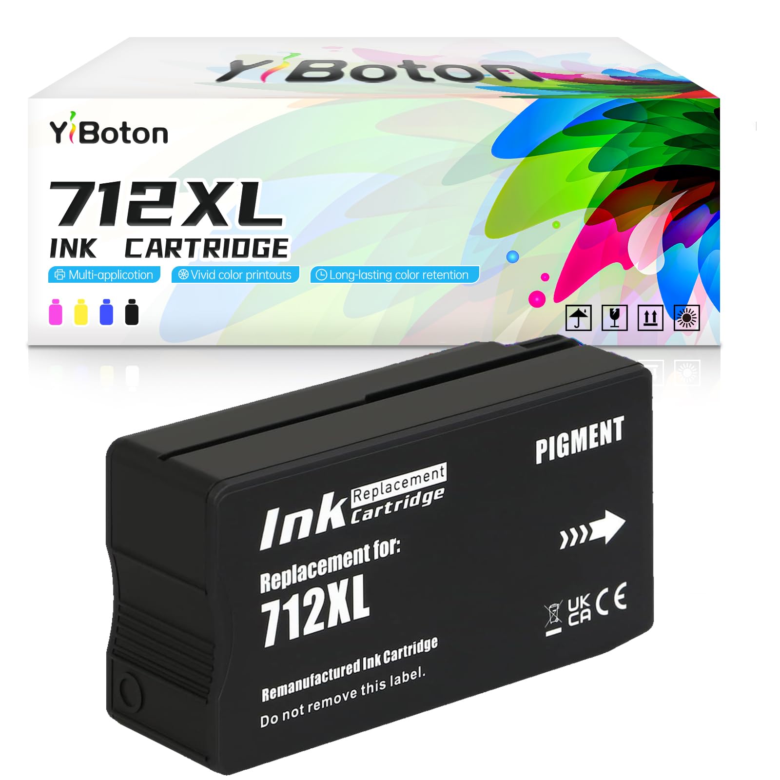 YiBoton 712XL 712 Black 80ML Ink Cartridge Replacement for 712 Ink Cartridge for DesignJet T650 T630 T230 T210 Studio Plotter Printer