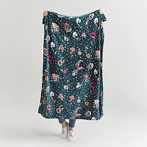 Vera Bradley Women's Fleece Fleece Travel Blanket with Trolley Sleeve, Hope Blooms Teal, One Size
