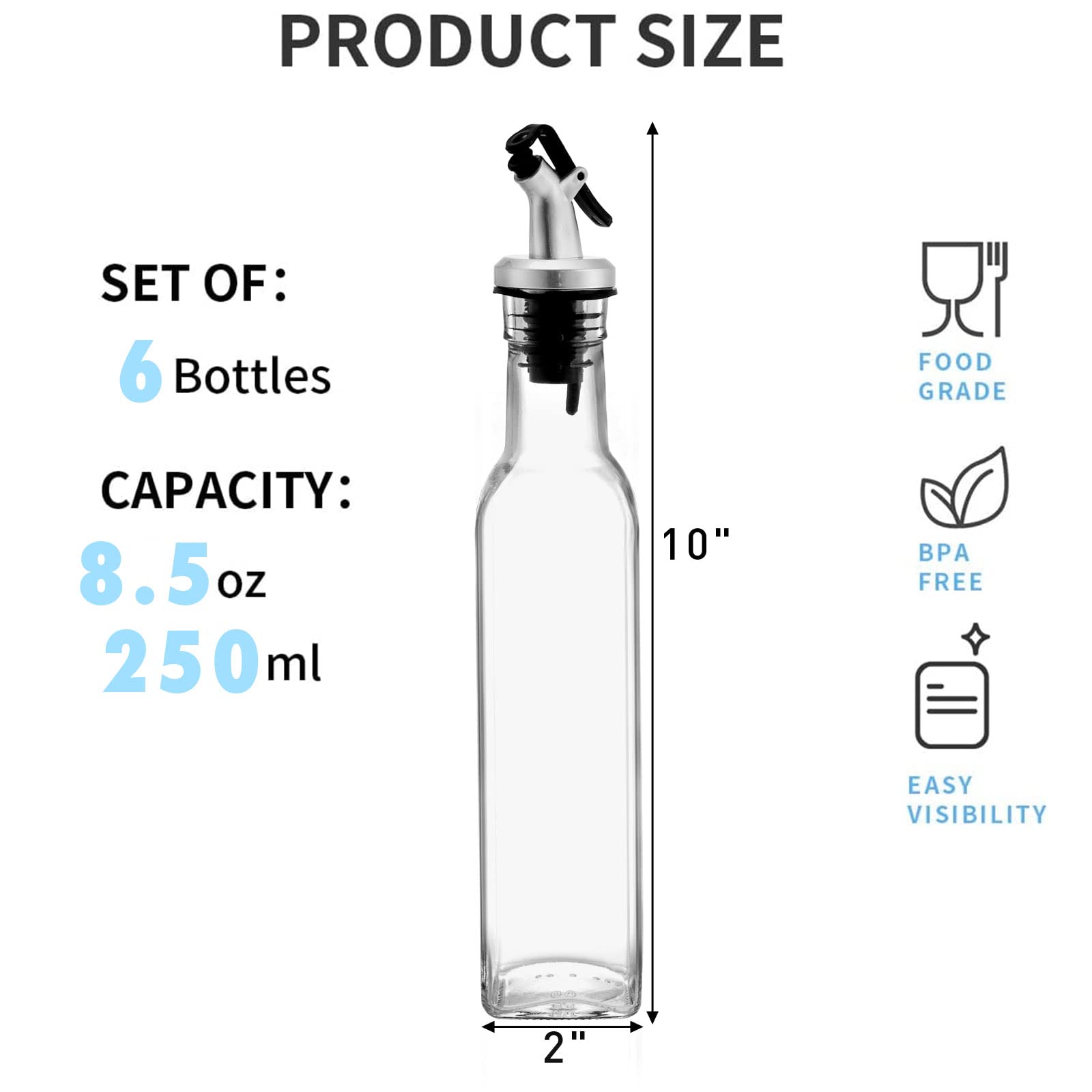 Tebery 4 Pack Oil and Vinegar Cruet Glass Bottles with Pourers, 17OZ Clear Glass Olive Oil Dispenser, Cooking Oil Container for Kitchen