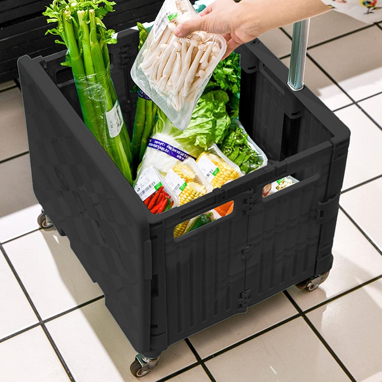 SYALEO Portable Foldable Rolling Crate with Wheels for Groceries Collapsible Storage Shopping Cart Transit Utility Hand Cart for Daily Use Carro de la compra
