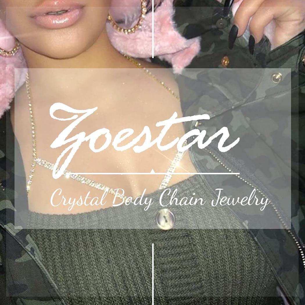 Zoestar Rhinestone Bra Chains Crystal Bikini Chest Chain Party Body Chain Jewelry for Women
