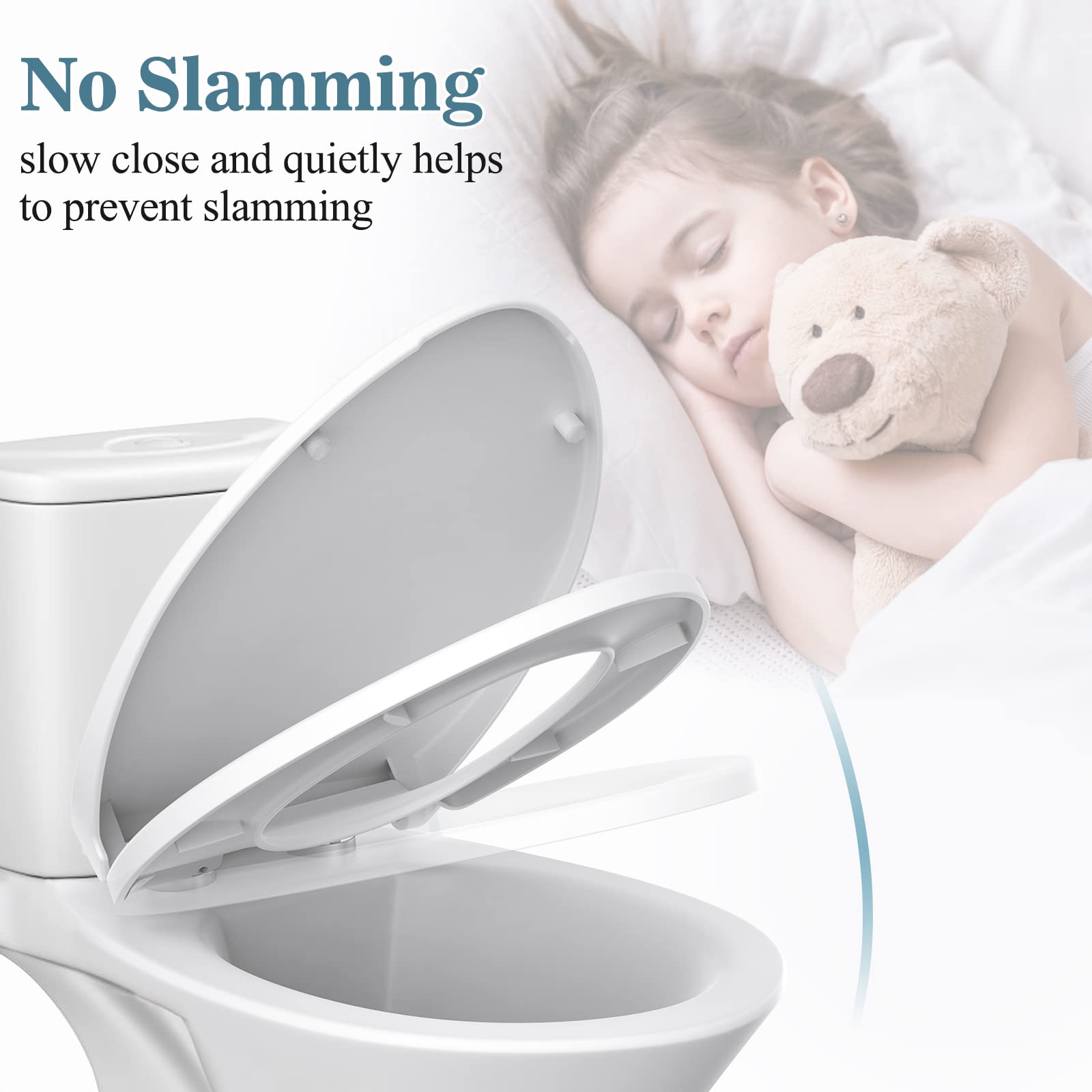Toilet Seat Elongated Soft Close with Quick Release Hinges MUYE Never Loosen White Toilet Seats No Slamming Easy Installation & Clean