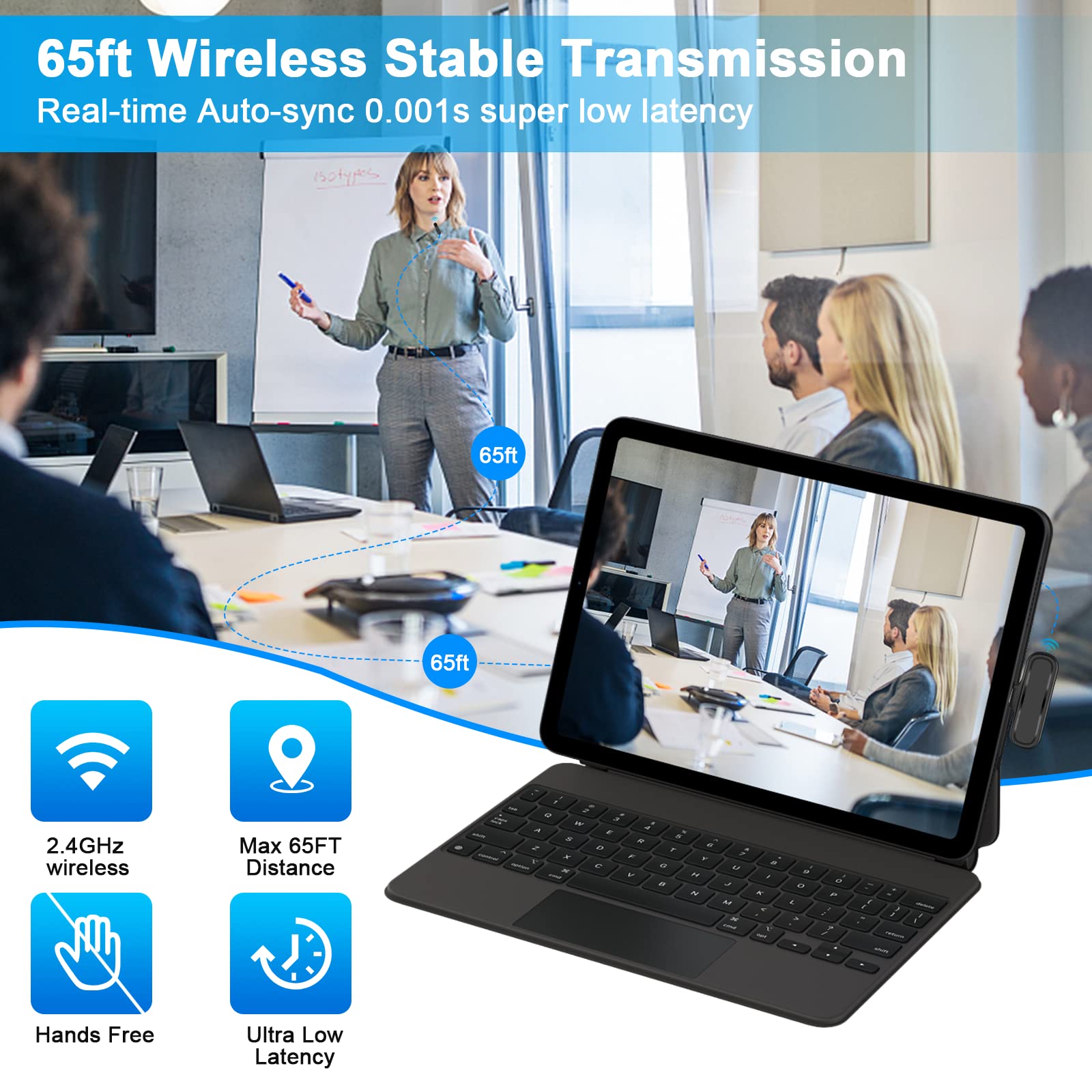 Wireless Lavalier Microphone for iPhone iPad with Charging Case-Clip On Lapel Mic Microphone,Professional Cordless Mic,Omnidirectional Recording Mic for Interview Video Podcast Auto Sync, Plug Play