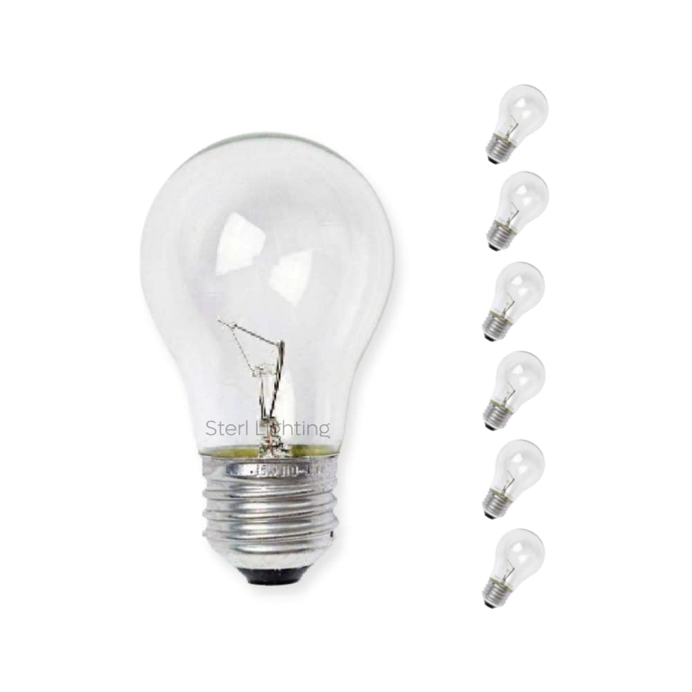 Sterl Lighting β 15 Watt 6 Pack, A15 E26 Ceiling Fan Light Bulb Replacement for Oven Bulb, Appliances Bulb, Refrigerator & Stove 3.34in 120V 90Lm 2700K Clear