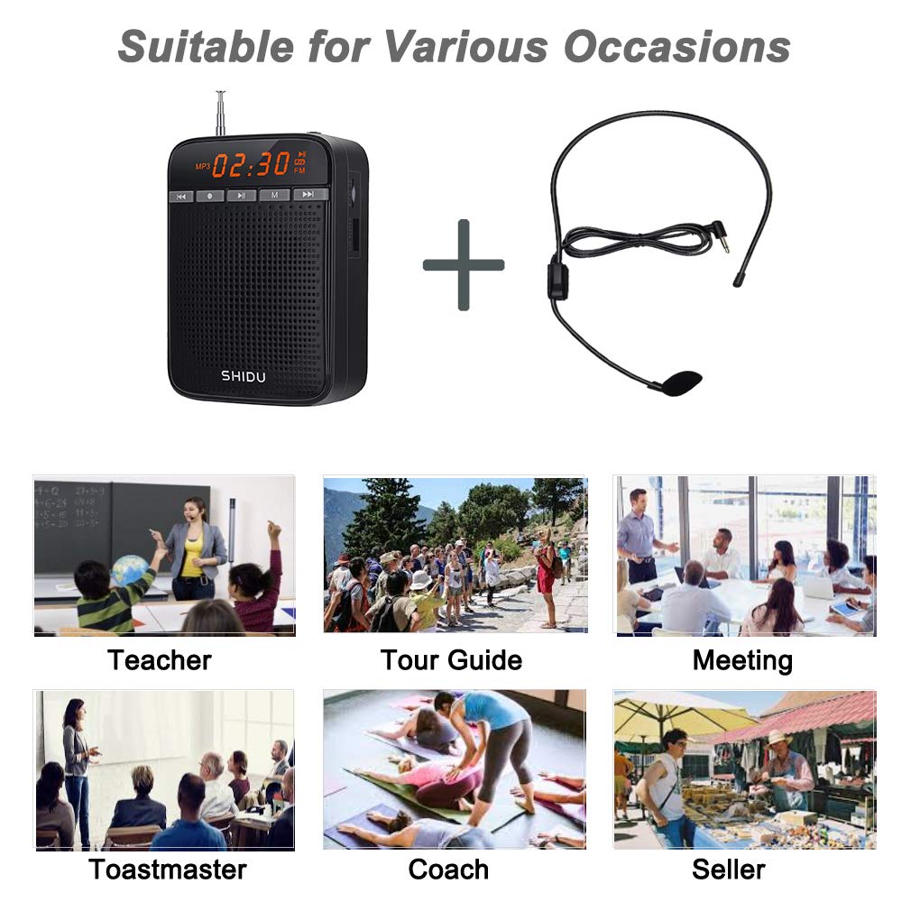 YUESUO Voice Amplifier for Teachers with Wired Microphone,Portable Rechargeable Speakers, Support Racording, AUX TF Card USB Flash Drive MP3 Player, Suit for Teachers, Tour Guide, Coaches