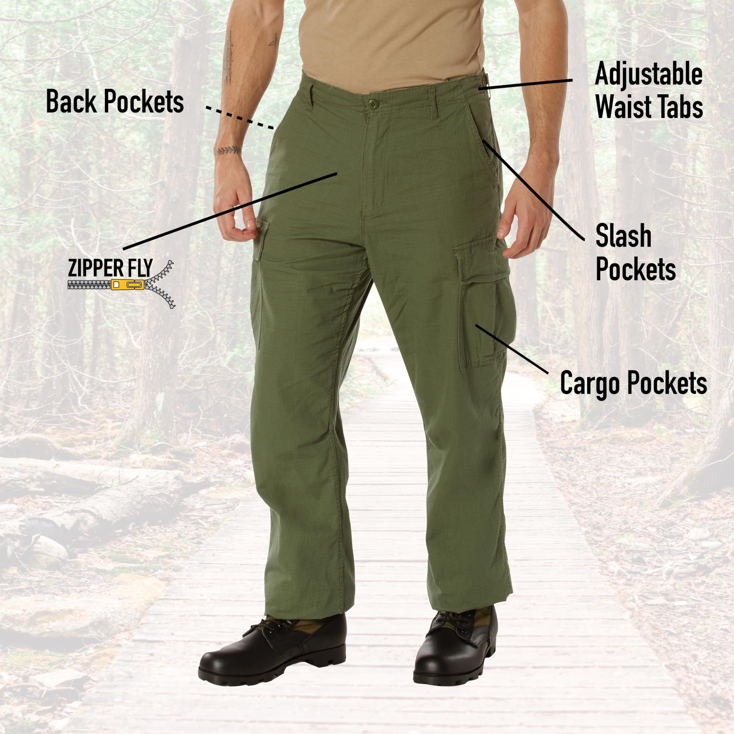 Rothco Vintage Vietnam Ripstop Fatigue Pants β Iconic Style, Timeless Comfort β Woodland Camo β L