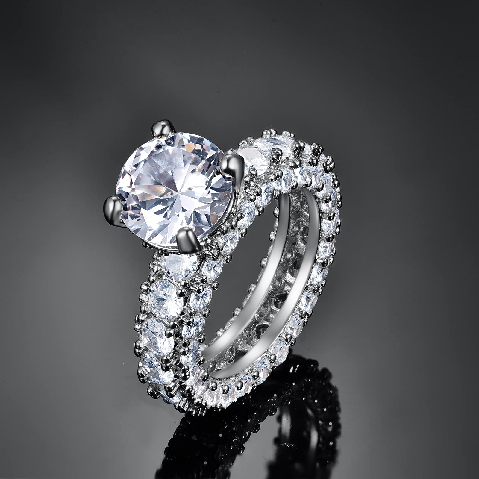 Wedding Rings for Women 3CT Cubic Zirconia 14K Gold and Silver Engagement Rings Promise Rings for Her (Silver, 9)