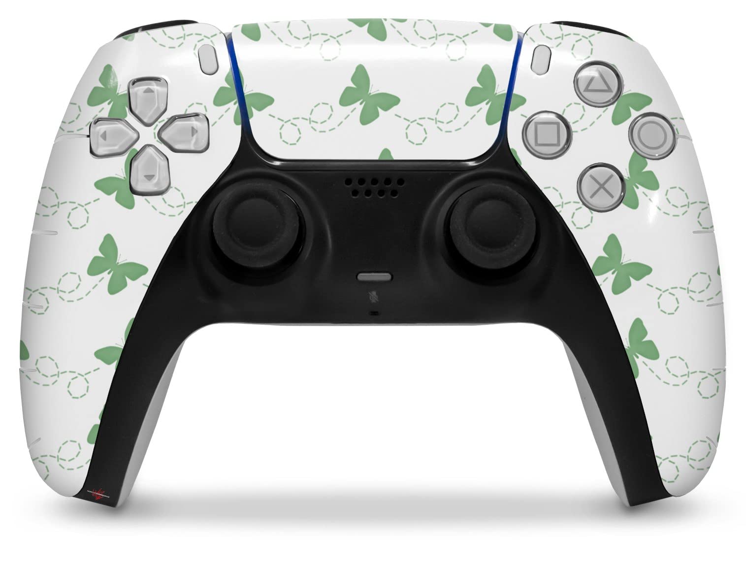 WraptorSkinz Skin Wrap compatible with Sony PS5 DualSense Controller Pastel Butterflies Green on White (CONTROLLER NOT INCLUDED)