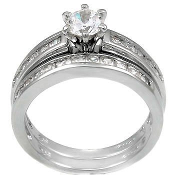Sterling Silver Cubic Zirconia CZ Wedding Engagement Ring Set Sz 8