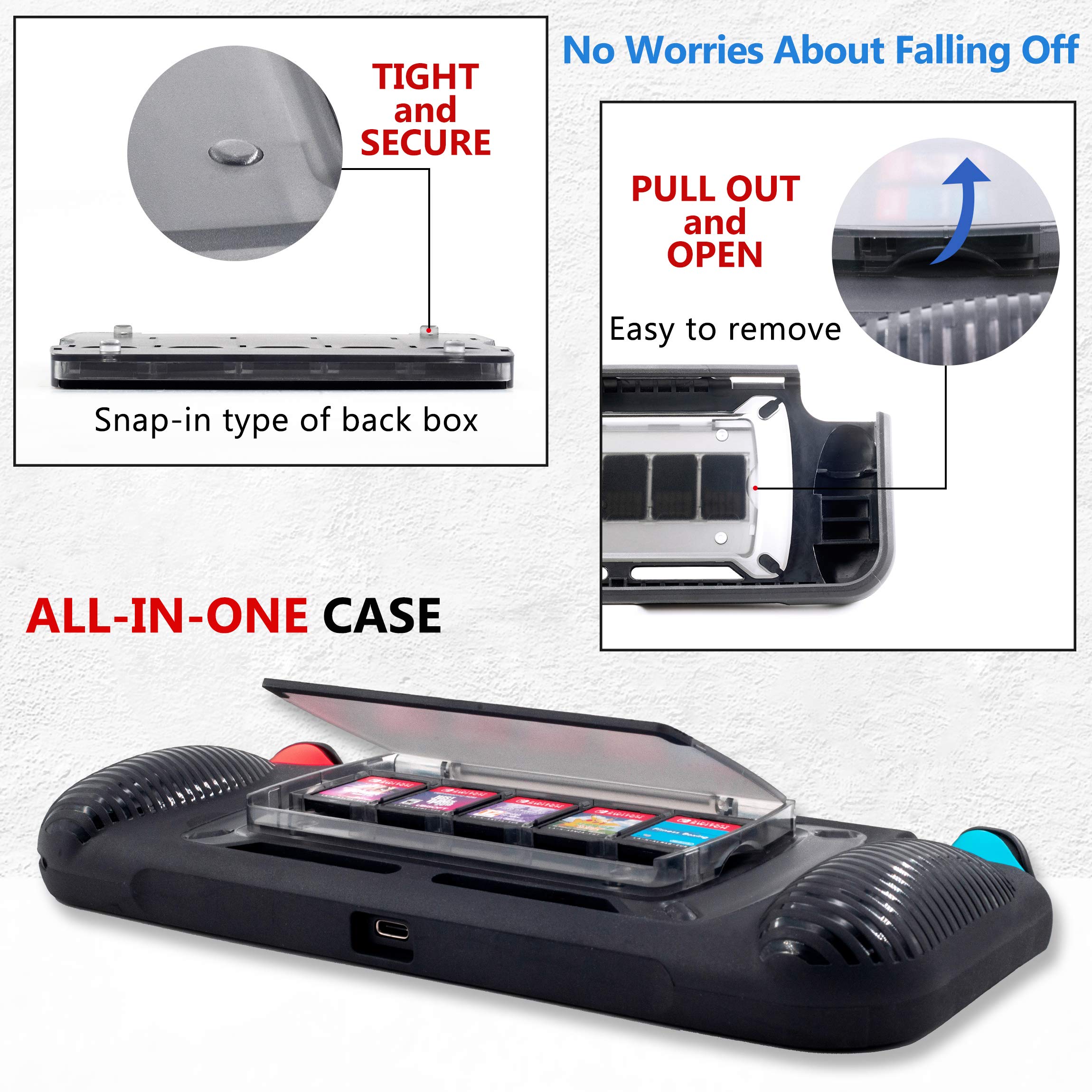 YUFANLI Protective Case for Nintendo Switch , Grip Case with 7 Storage Slots for Game Cards, Multi-Angle Adjustable Stand, Grip Cover with Shock-Absorption and Anti-Scratch Design