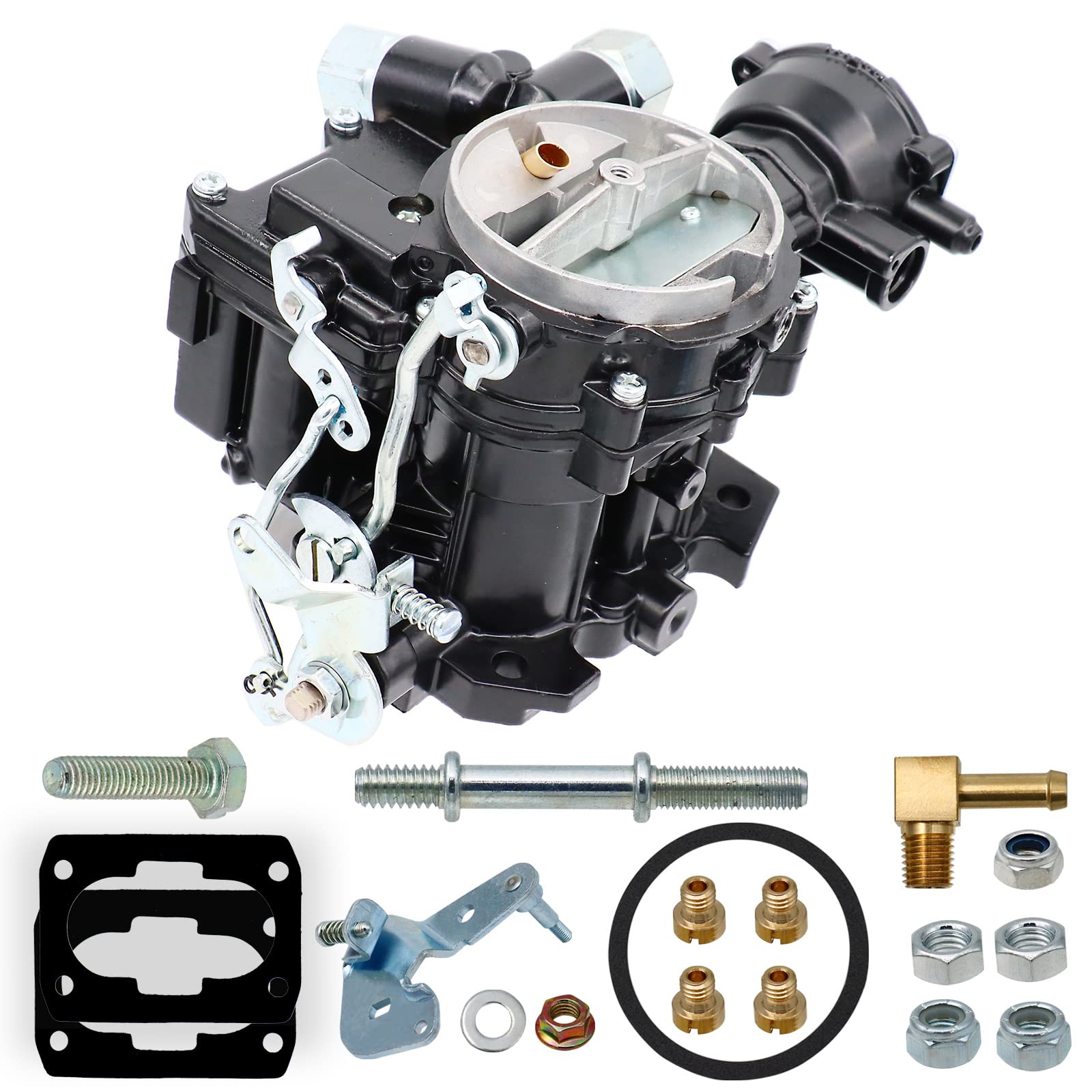 THUNDERMINGO Marine Carburetor for Mercruiser 2 Barrel Carburetor for Rochester Mercarb 3.0L 4.3L 2.5L 4CYL 5.0L 5.7L Engine with Jets and Gasket W/Electric choke and Long Linkage OEM #3310-864940A01