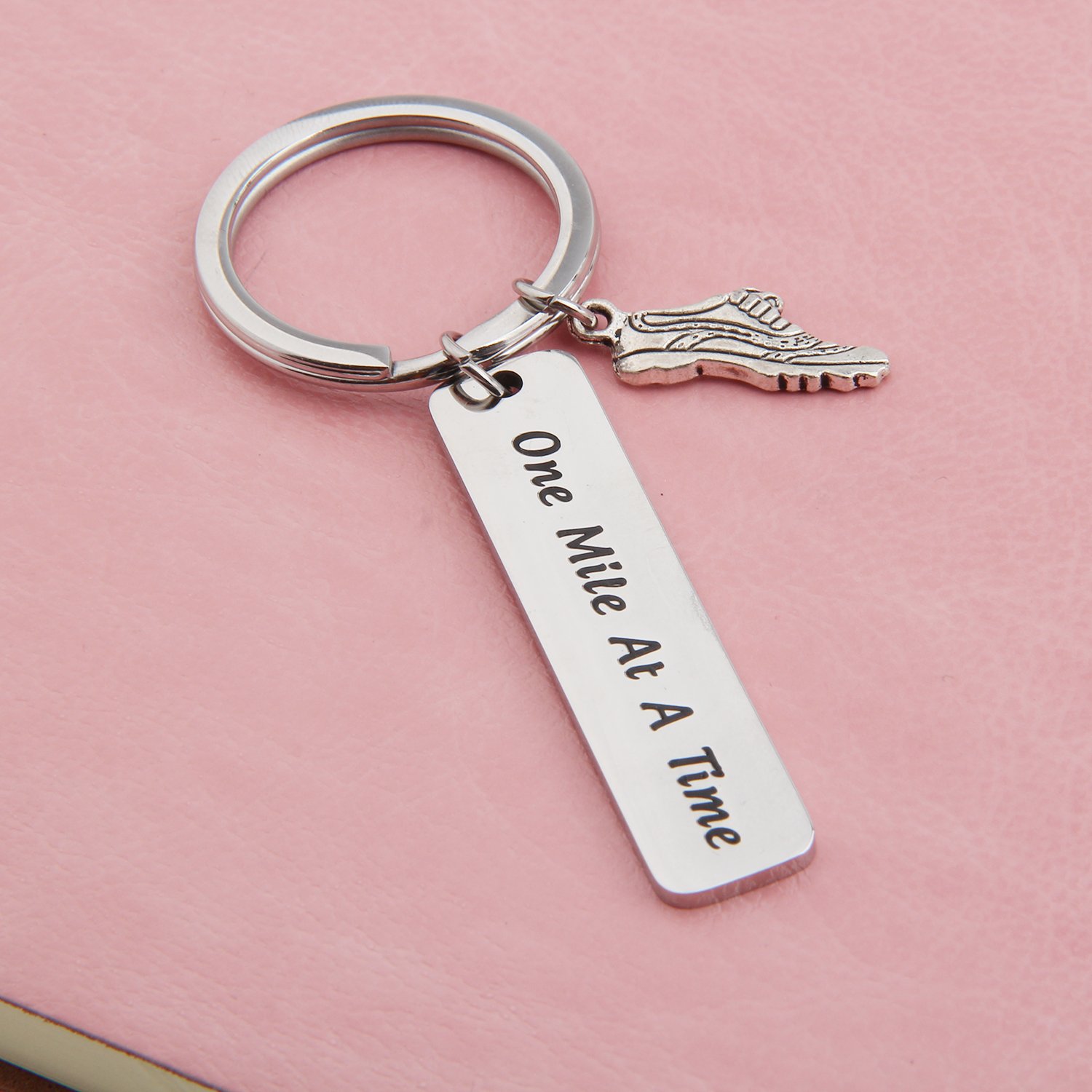 TGBJE Runners Gift Marathon Jewelry One Mile At A Time Keychain Stainless Steel Keychain with Running Shoe (Runner Keychain)