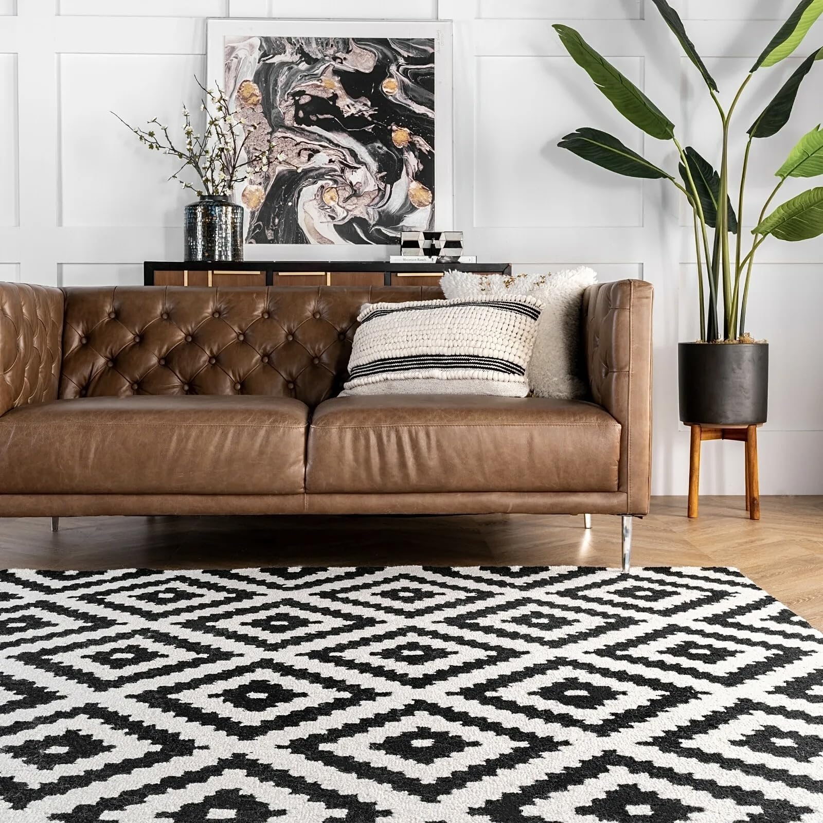 Sevine Handmade Contemporary Black and Off White Area Rug (9 ft x 12 ft)
