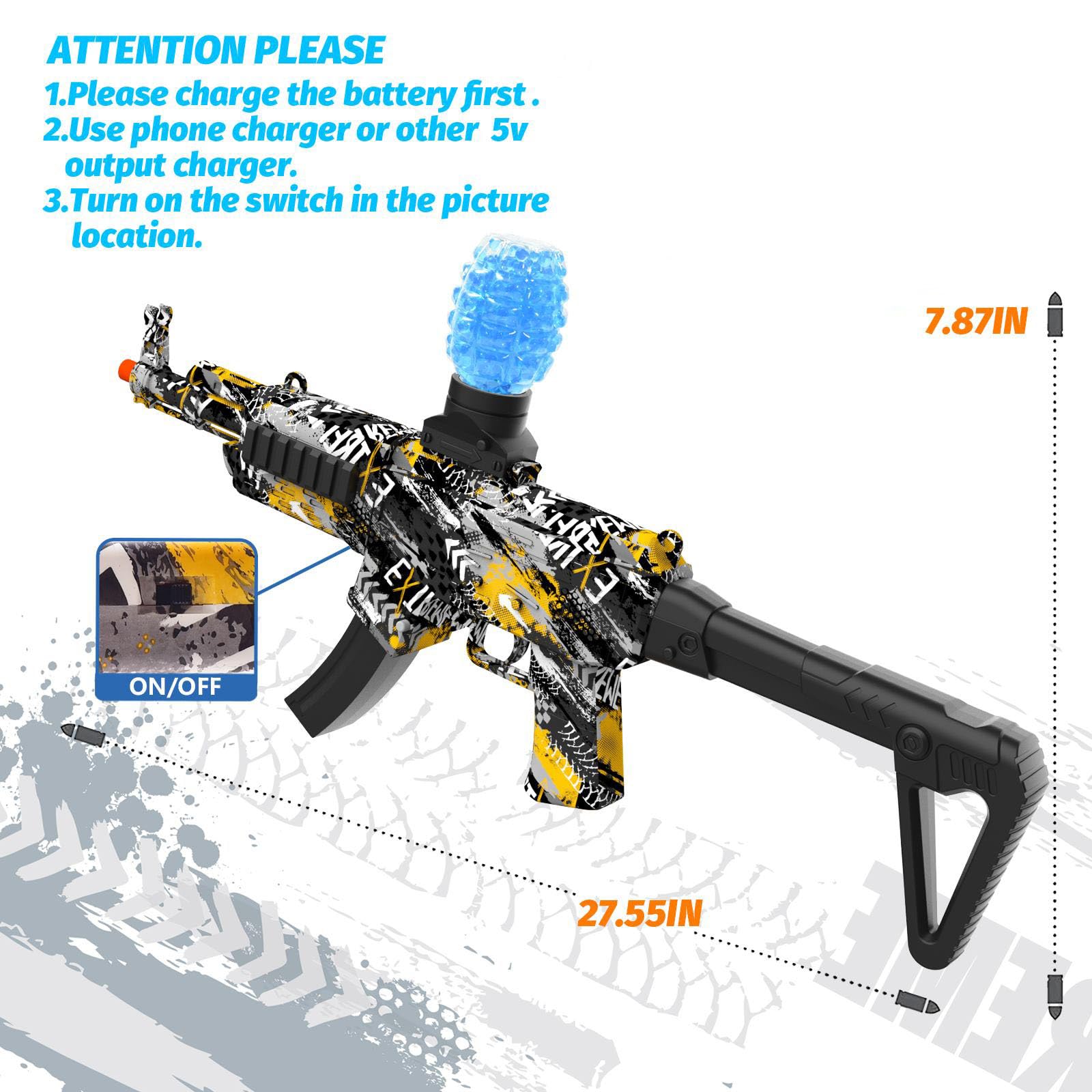 TANSAR Gel Ball Blaster Automatic, Splat for Adults, Christmas & Birthday Ideas for Ages 14+ Years Old, MAK03 Yellow and Black