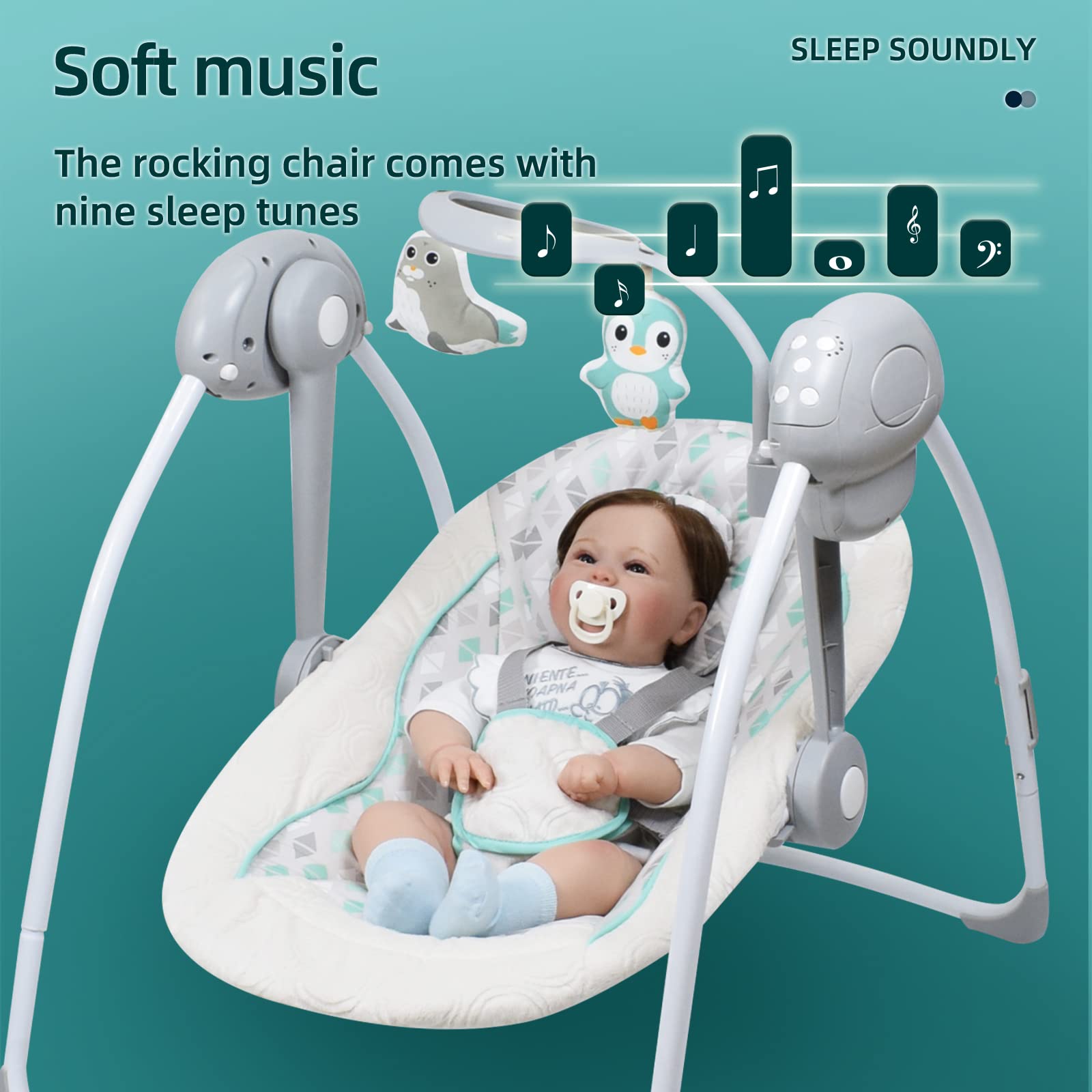 Vannetgo Comfort Portable Swing,Comfort Baby Rocking Chair with Soothing Music,Foldable,Bionic Design, Baby Rests Peacefully (WTY25122)