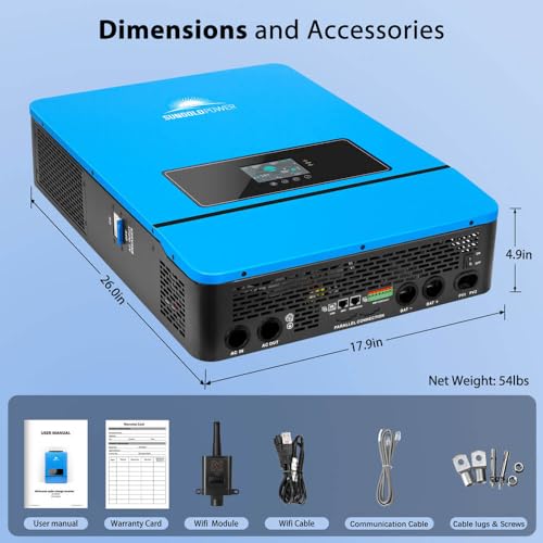 SUNGOLDPOWER 10000W DC 48V UL1741 Pure Sine Wave Solar Inverter, Built-in 2 MPPT Solar Controllers, Max. 200A Battery Charging, AC Input/Output 120V/240V(settable) Inverter Charger (10000W DC 48V)