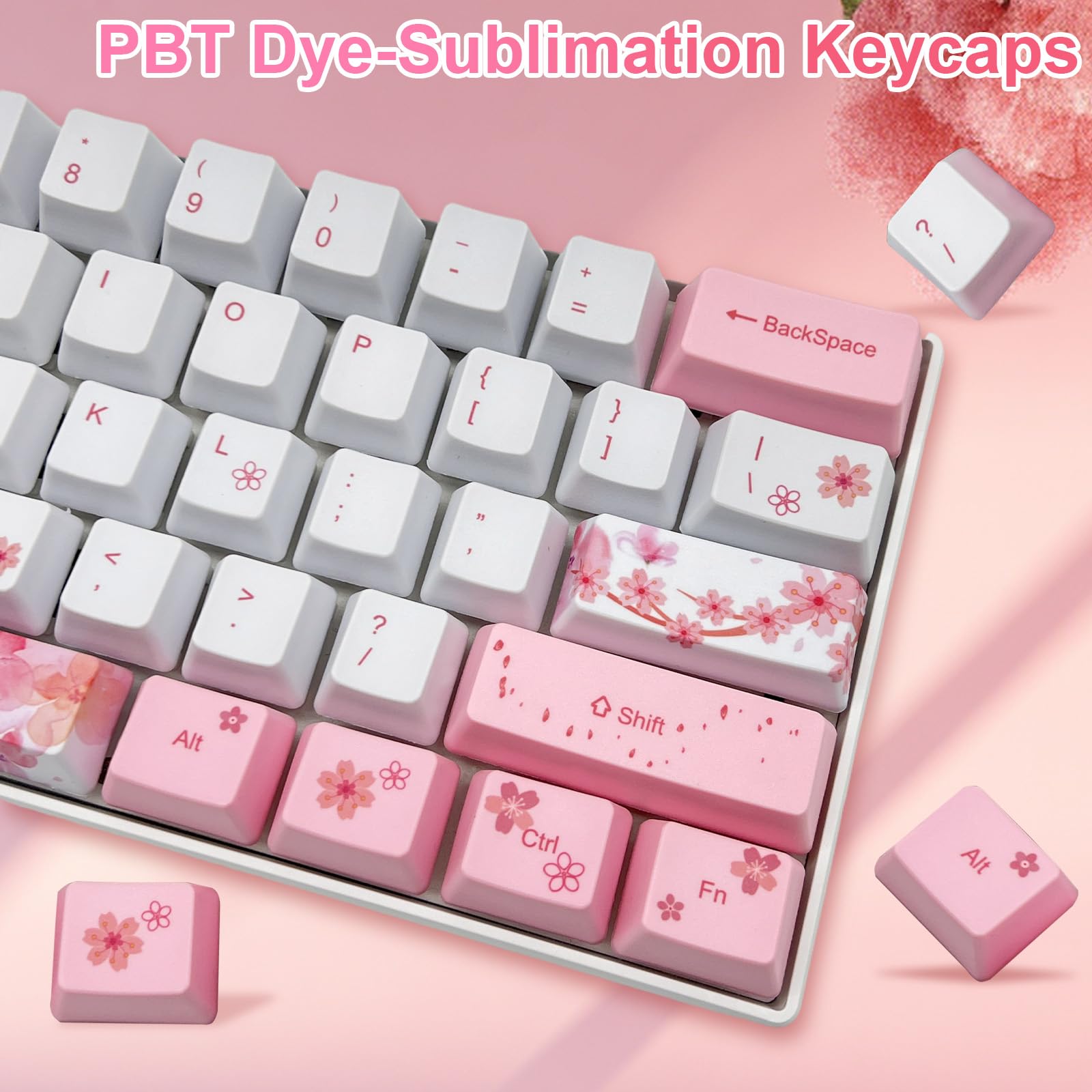 ZMX Cherry Blossom Pink Mechanical Gaming Wired Keyboard,61 Keys Mini OUTEMU (Gaote) Hot Swappable Heat Sublimated PBT Type-C Ergonomic Design Gaming Keyboard for Windows/Mac/Android (Black Switch)