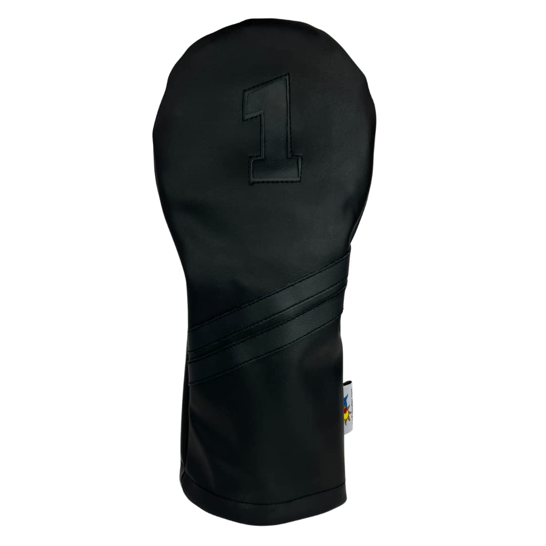 Sunfish Leather Golf Headcover Set 1-3-X Driver Fairway Hybrid Black on Black Murdered Out