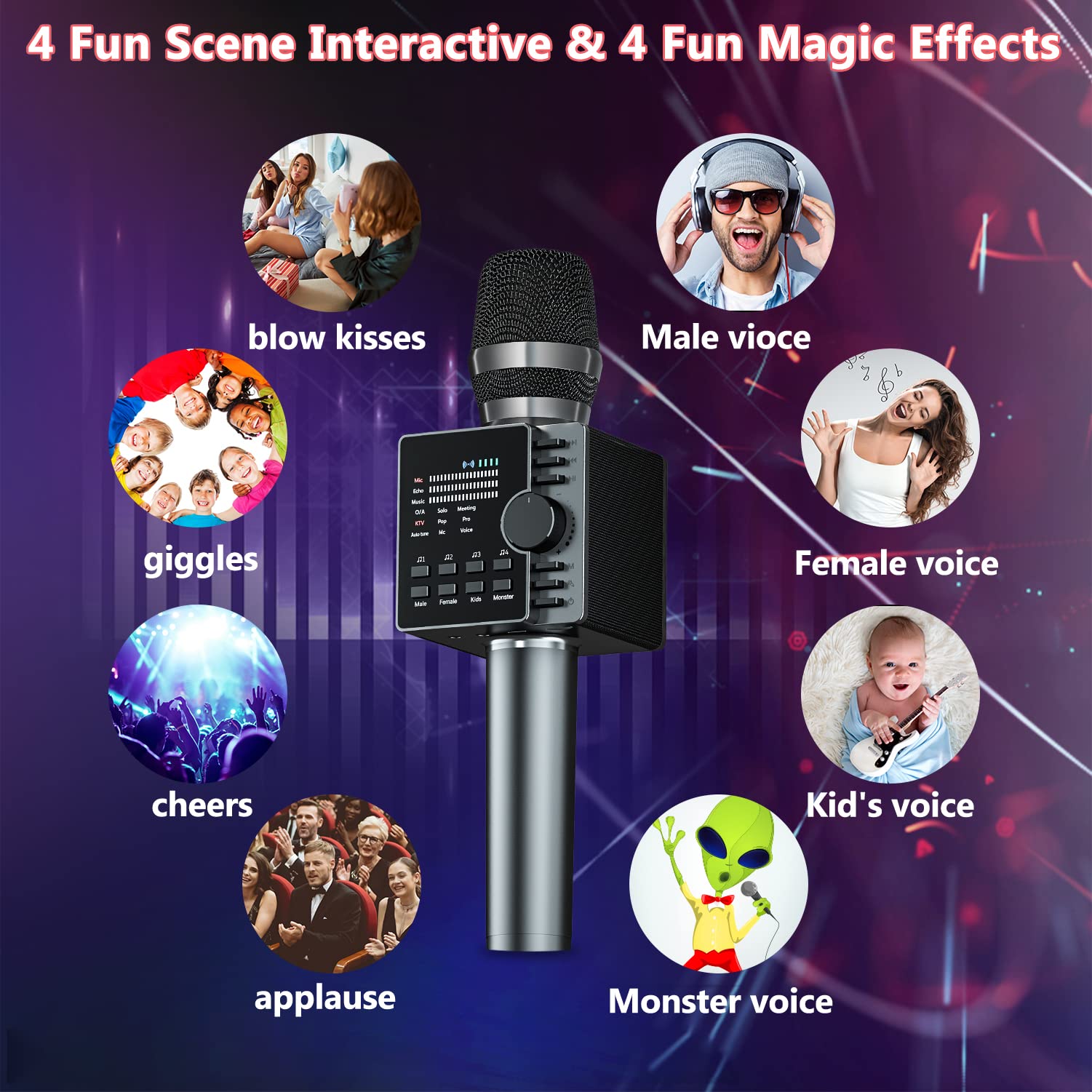 Verkstar Karaoke Microphone, Portable Wireless Bluetooth Car Karaoke with Magic Voice, Handheld Karaoke Mic Speaker Machine for Birthday Home Party KTV (Space Grey)
