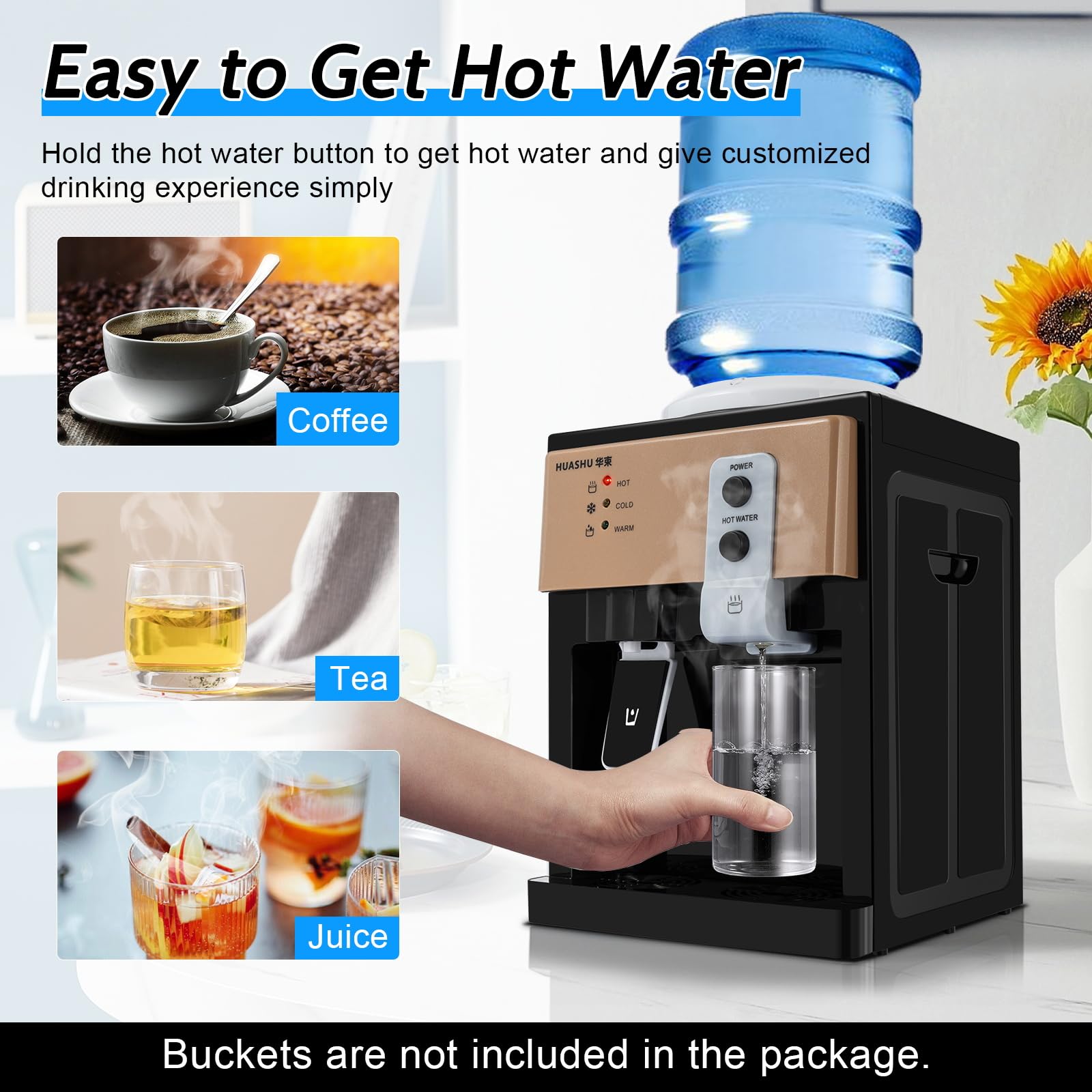 Top Loading Cooler Dispenser-Water Dispenser for 5 Gallon Bottle Desktop Electric Hot and Cold Dispenser, 3 Temperature Settings Boiling Water, Normal Ice Water(46-59℉) for 1 to 5 Gallon Bottles