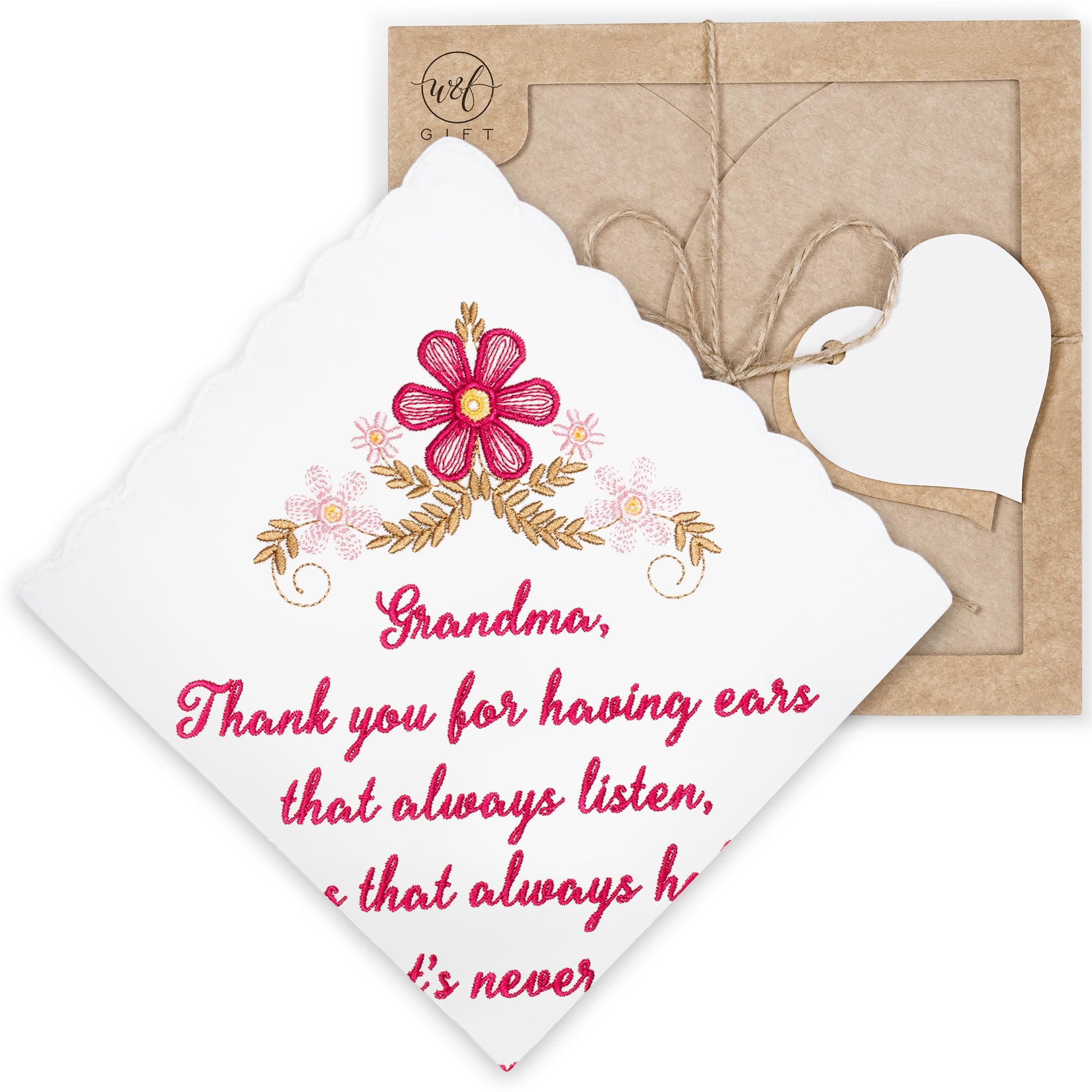 W&F GIFT Grandmother Of The Bride Wedding Handkerchief for Grandma from Granddaughter.