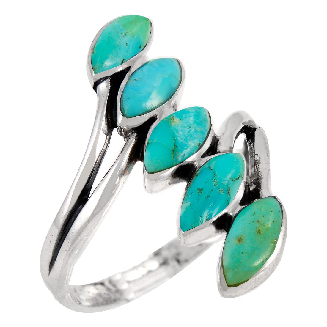 Sterling Silver Ring Genuine Turquoise & Gemstones (Turquoise, 9)
