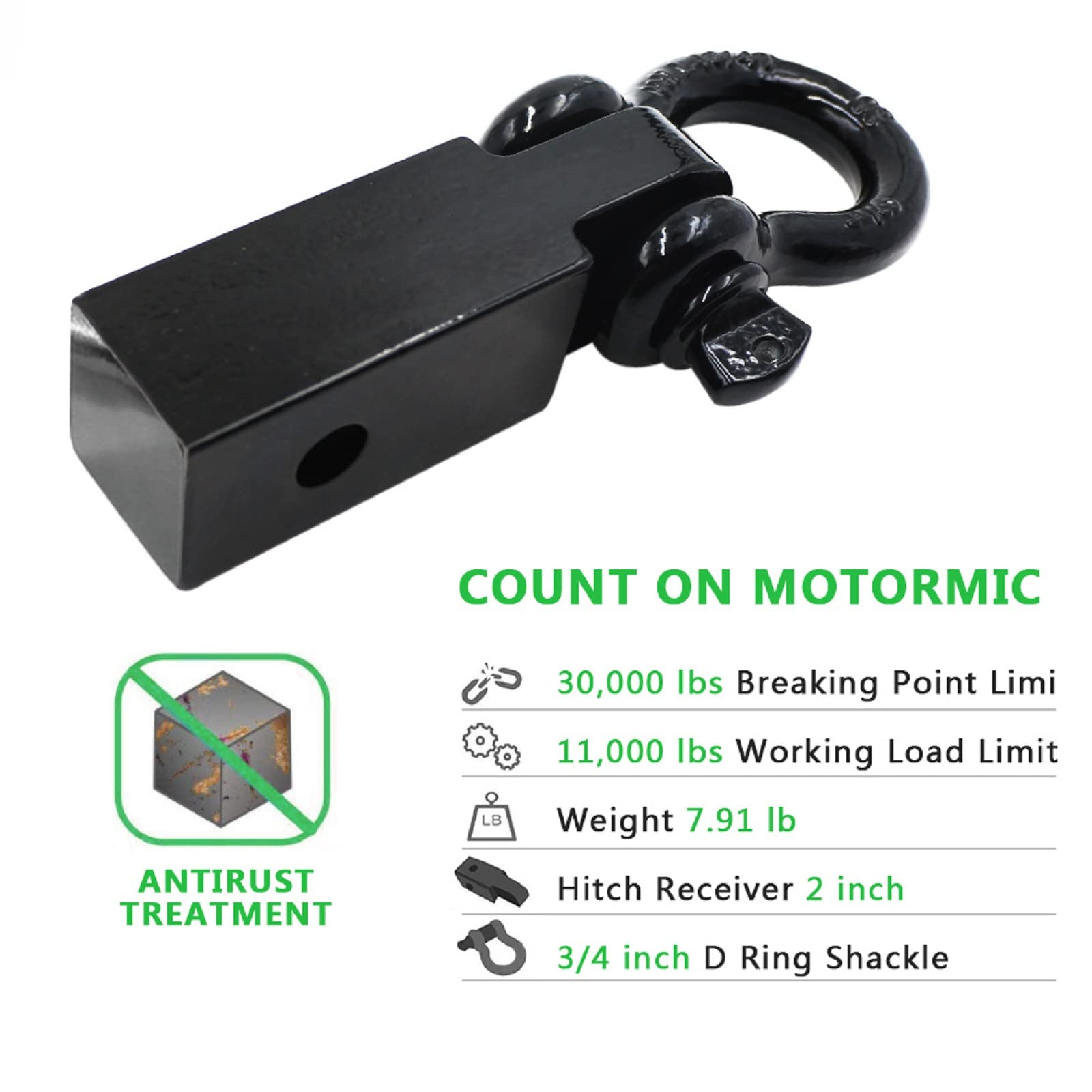 Shackle Hitch Never Rust Receiver, Best Towing Accessories Replacement for Jeeps & Trucks, 42,108 lbs Max Capacity, 2β Receivers, Shackle Bracket Heavy Duty and Solid with 3/4'' D Ring Shackle!