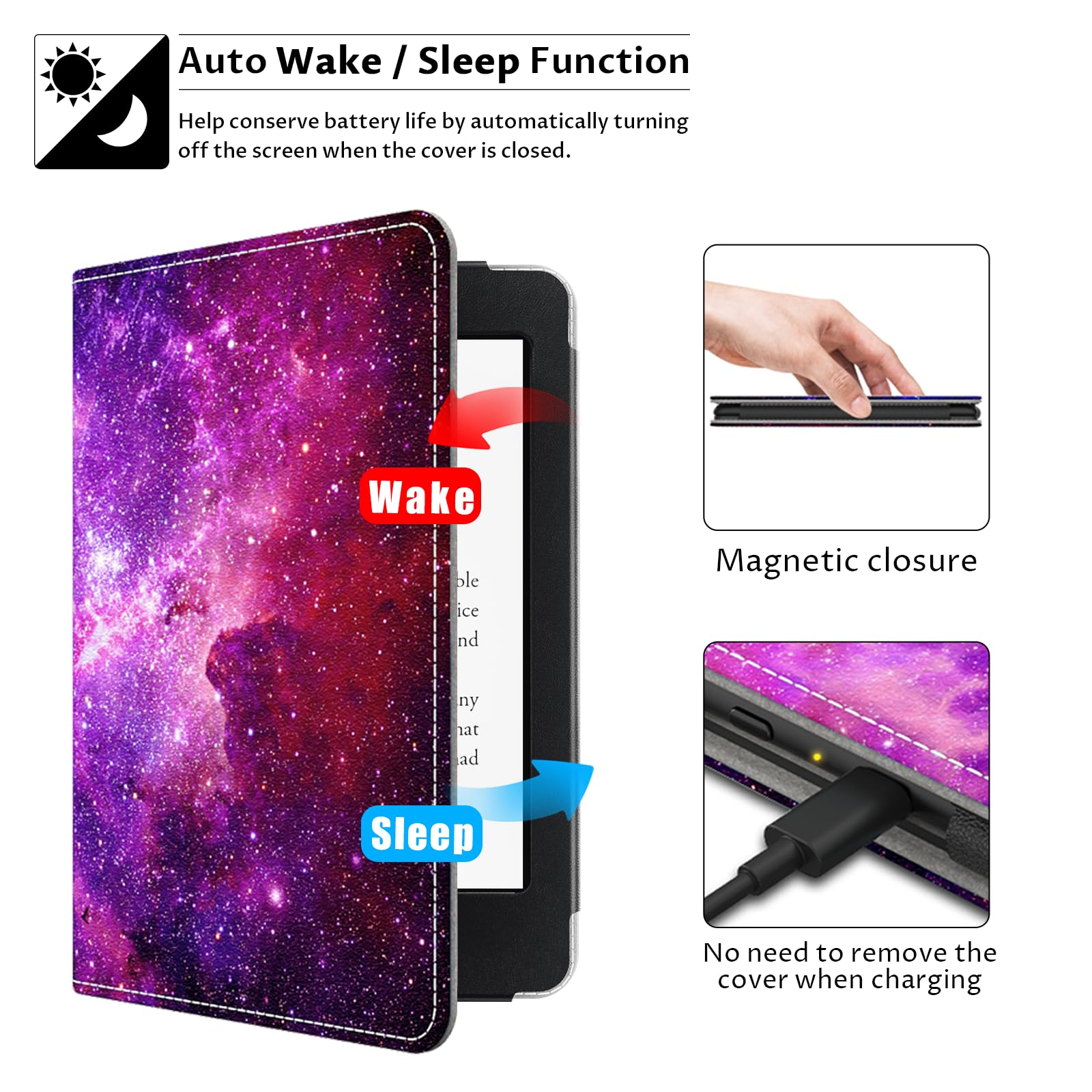 VORI Stand Case for 6" Kindle Paperwhite (Fits 10th Generation 2018 / All Paperwhite Generations Prior to 2018) PU Leather Case Smart Cover with Auto-wake/sleep and Hand Strap, Nebula Galaxy
