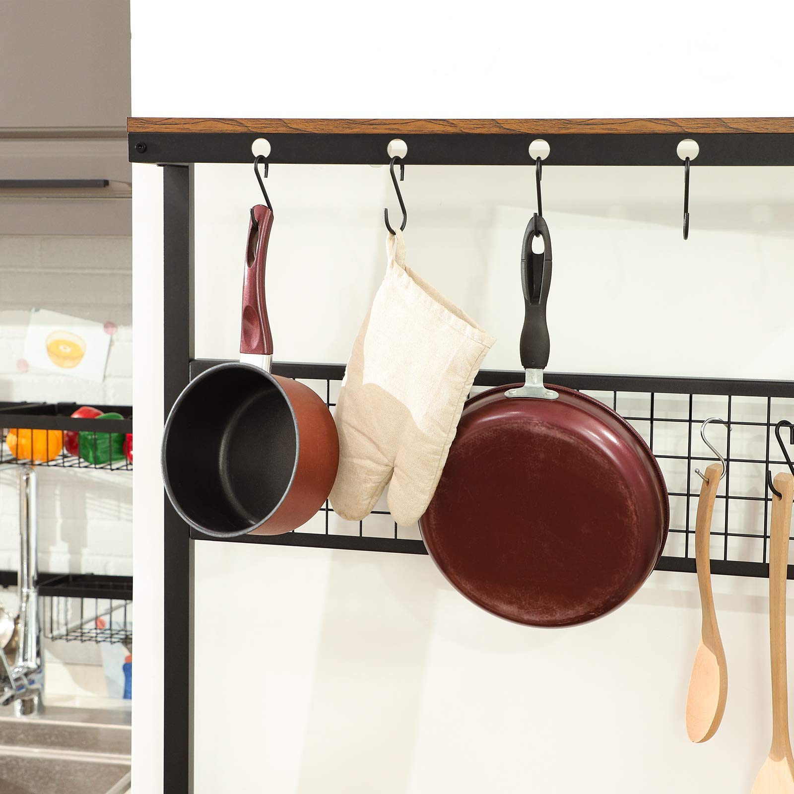 VASAGLE Coffee Bar and Baker’s Rack Bundle, Kitchen Storage Racks with Shelves, Hooks, for Microwave, Rustic Brown and Black UKKS17BX and UKKS35X