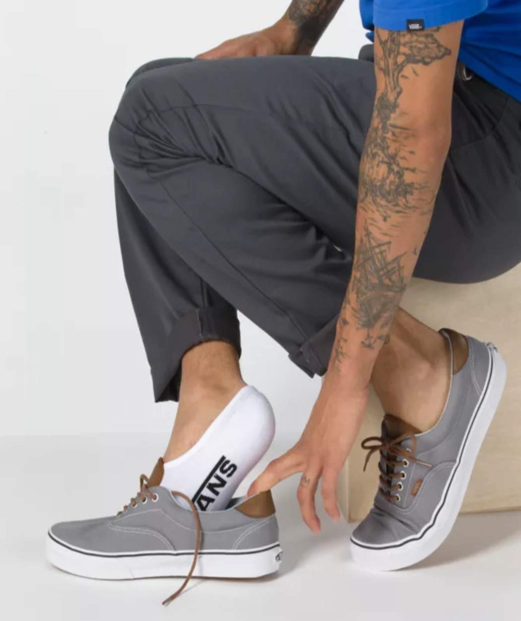 Vans Men's No-Show Socks - 3 Pack - White/Black/Grey - Men's Shoe Size 9.5-13