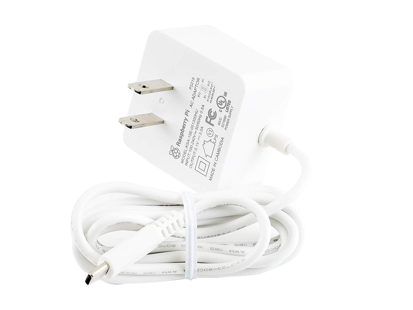 Waveshare Official Raspberry Pi USB-C Power Supply for Raspberry Pi 4 AC 100-240V (50/60Hz) Voltage 1.5m Length