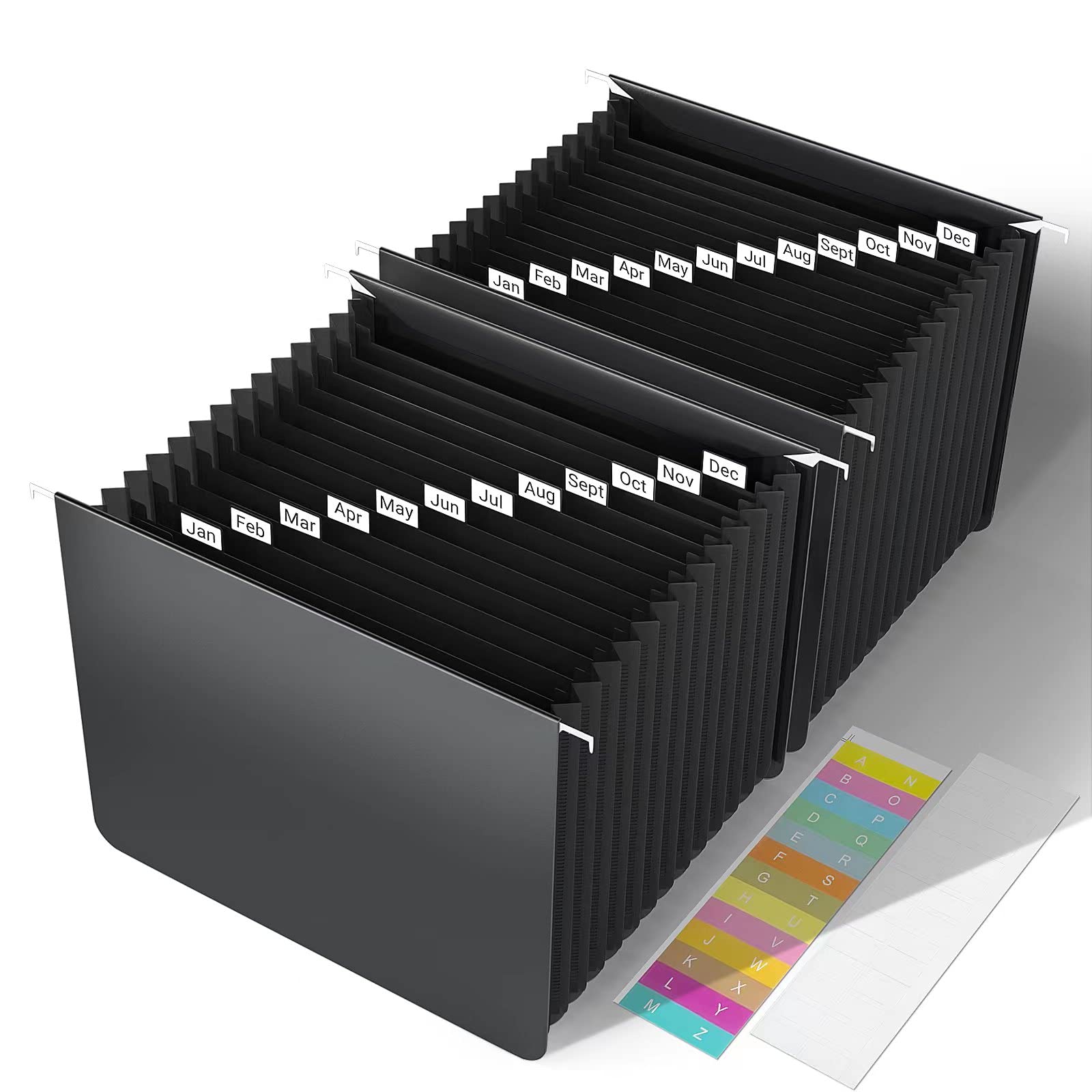TOPCJ Black Hanging File Folders,Expanding File Organizer,File Cabinet Letter Size,13 Innovative Accordion Pockets,Monthly Tabs,Large Capacity, Durable Plastic Desk Organizer 2 Black