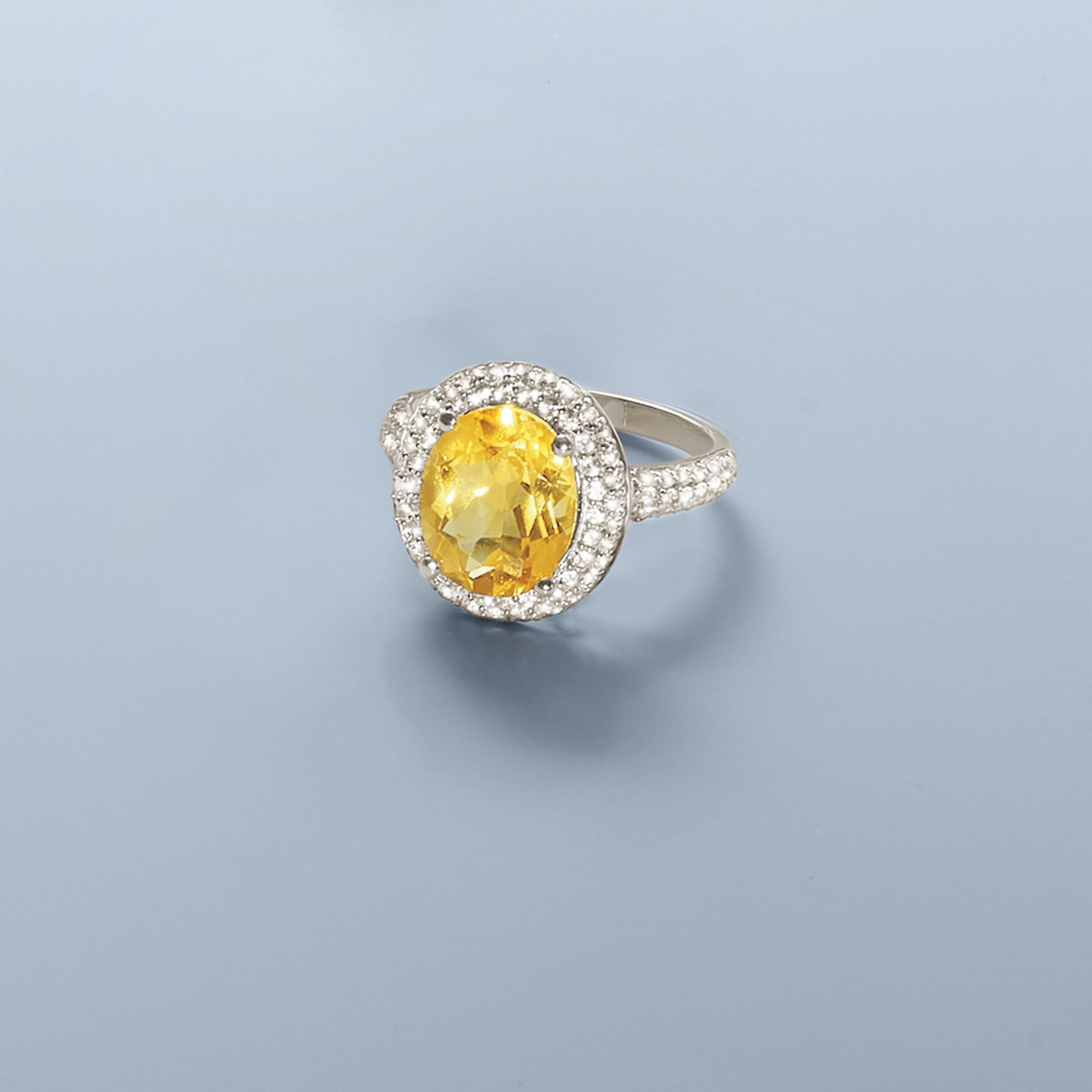 Ross-Simons 4.30 Carat Citrine Ring With 1.10 ct. t.w. Simulated White Sapphires in Sterling Silver. Size 8