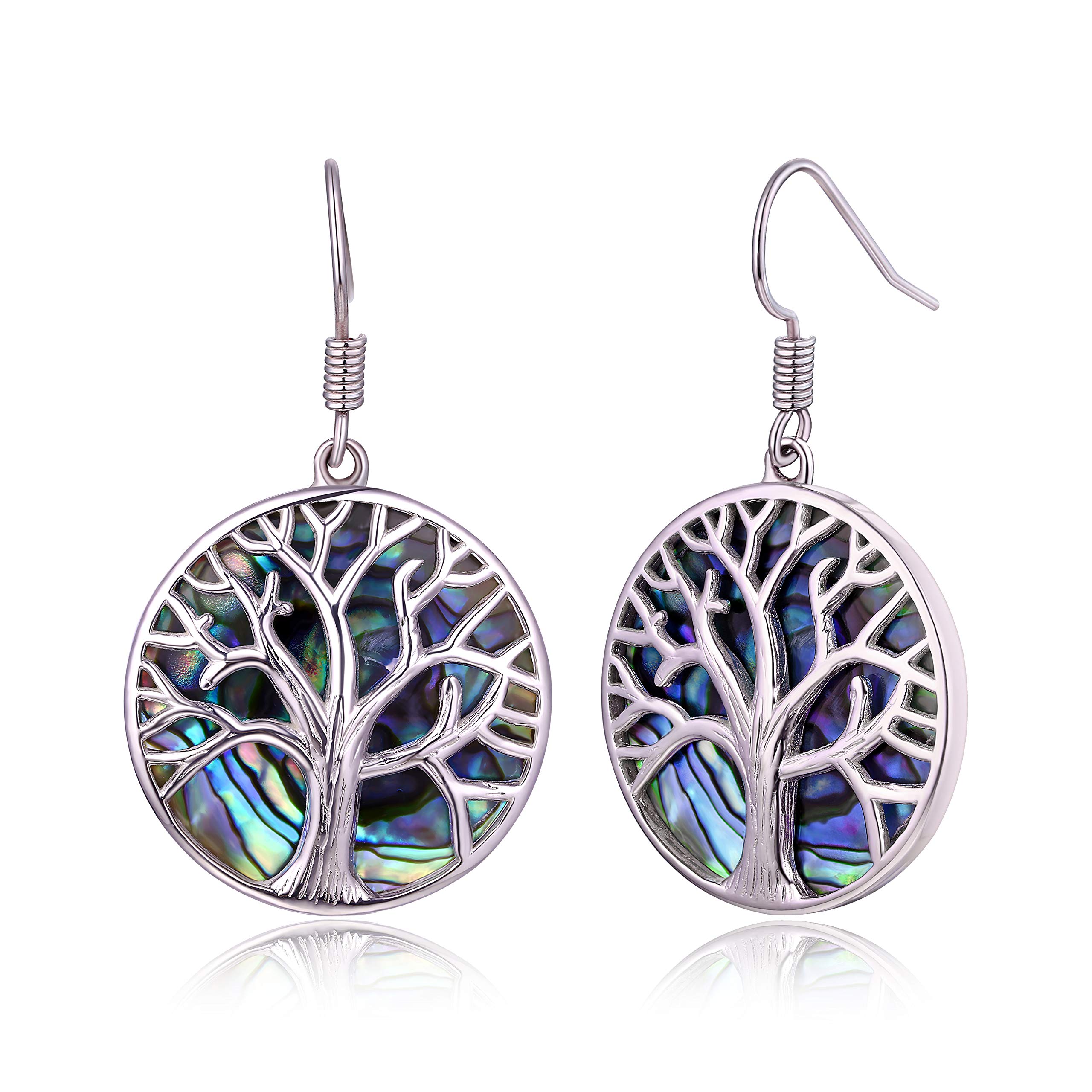 Tree of Life Earrings For Women | Barzel 18K White Gold Plated Created Abalone Tree Of Life Dangling Earrings