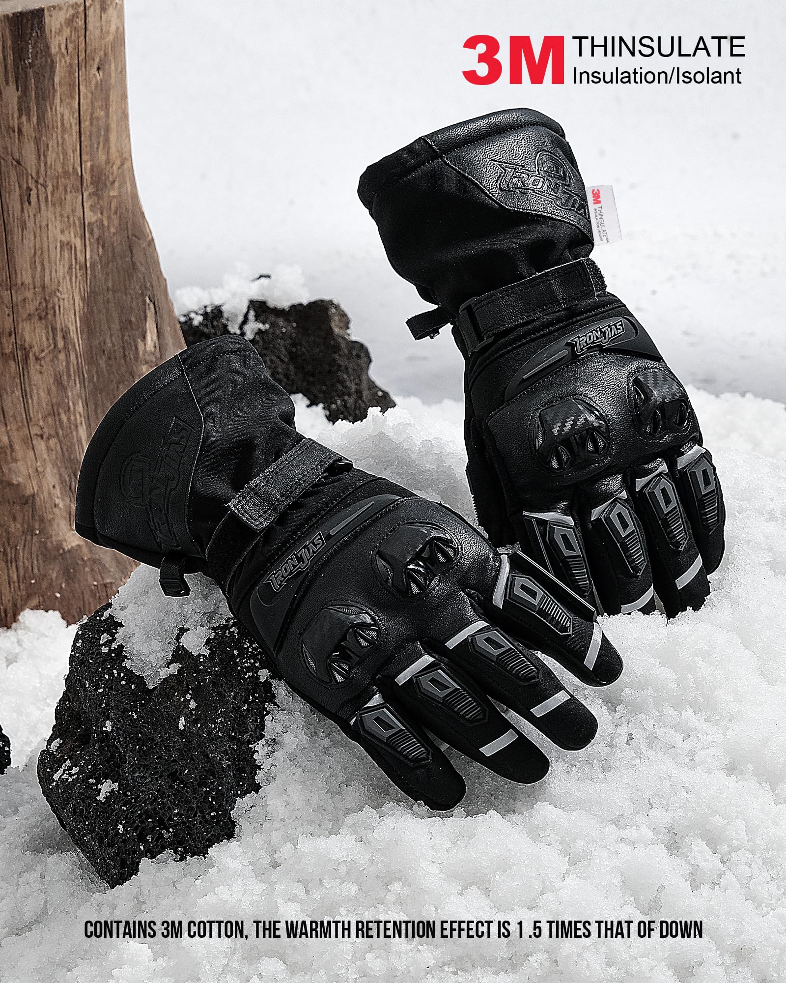 Winter Motorcycle Gloves Waterproof Windproof Warmth-Preserving Protective Gloves for Men and Women’s Cold Weather Riding (Black-regular, L)
