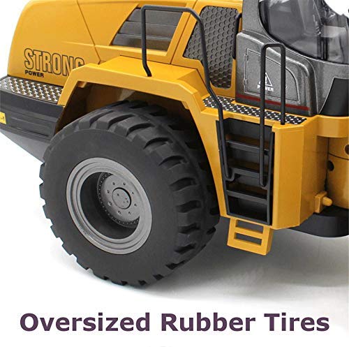 Top Race 10 Channel Full Functional Remote Control Front Loader Construction Tractor, Full Metal Bulldozer Toy Can Dig up to 3.5 Lbs, 1:14 Scale, Remote Control Construction Vehicles TR-213