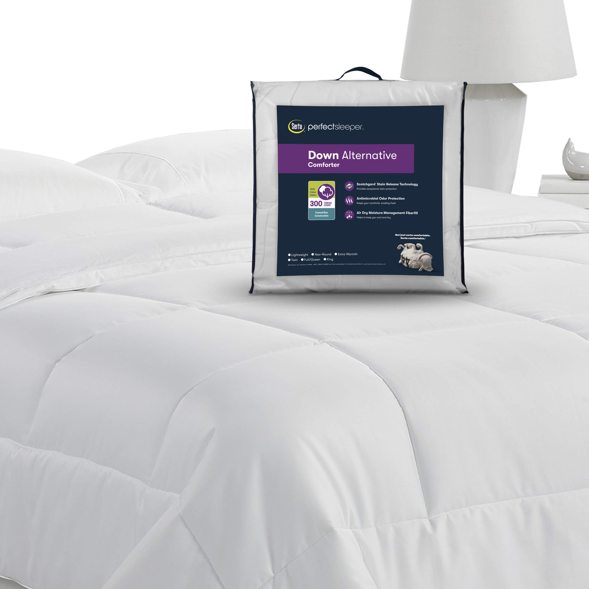 Serta Extra Warmth Quilt-Stitched Fiber Fill Down Alternative Comforter, Twin, White