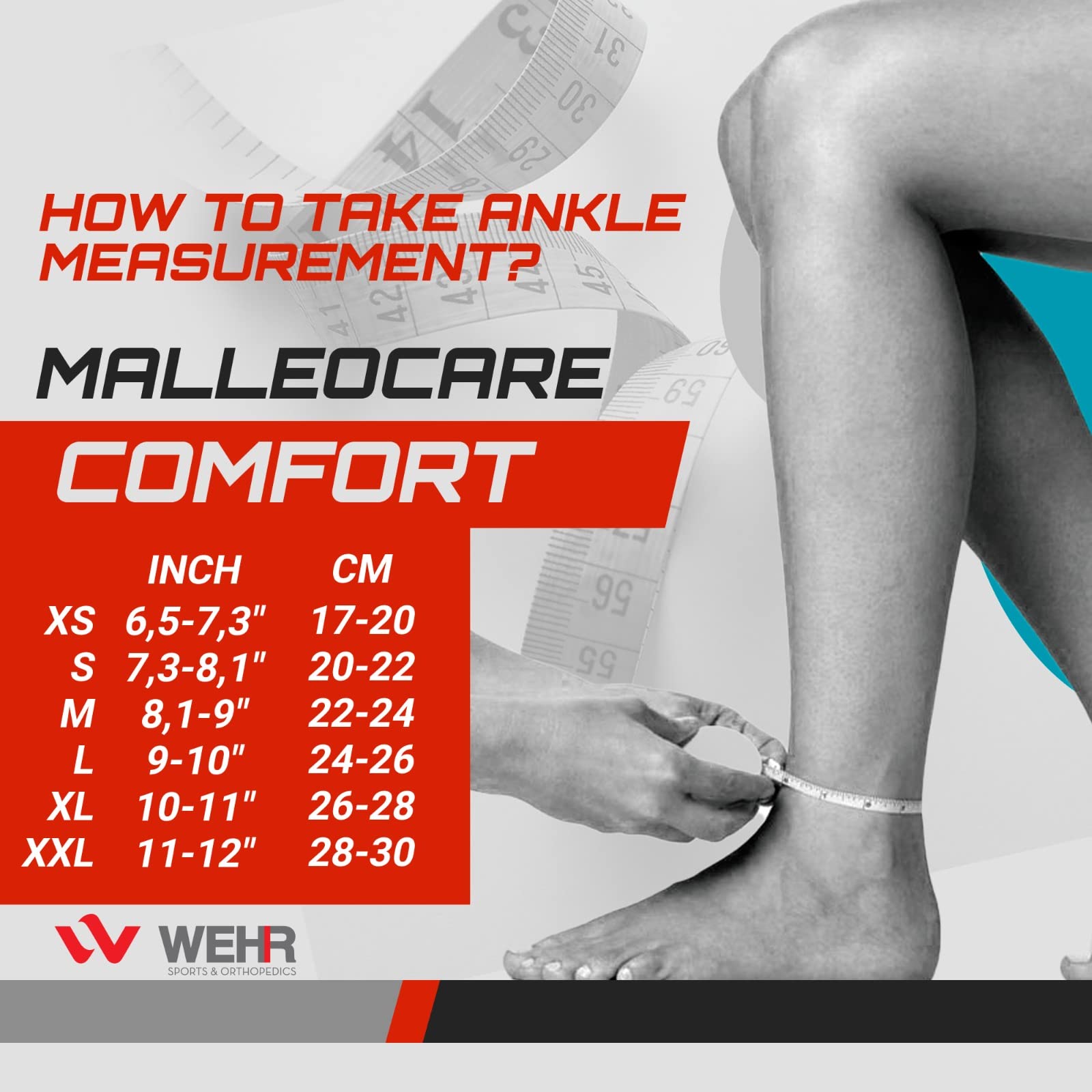 WEHR Malleocare Comfort C Ankle Compression Sleeve - Premium Ankle Support Foot Brace for Ligament Injury, Instability, Swelling β Comfortable and Breathable (X-Large)