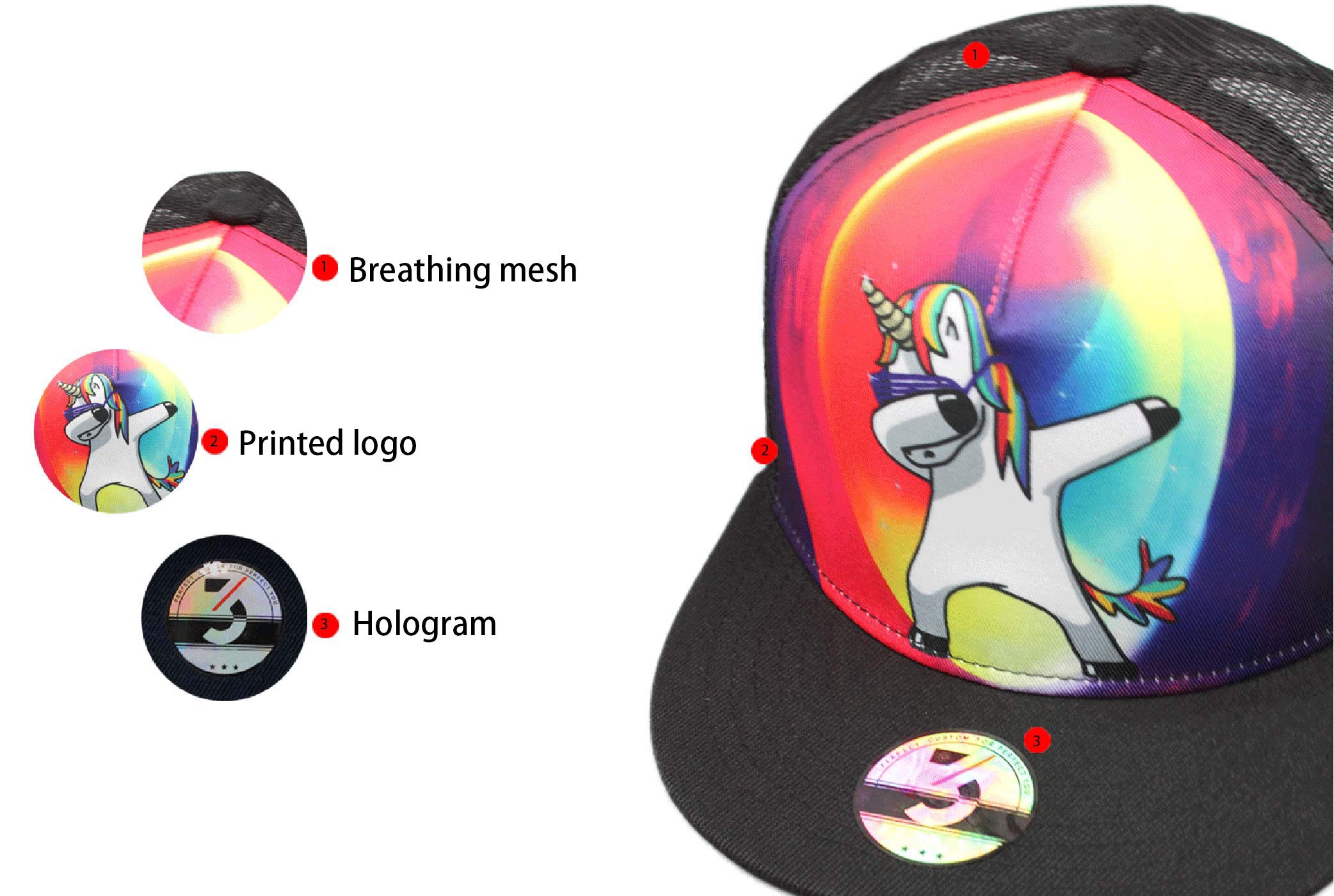 Unicorns/Dinosaur Snapback Cute Rainbow Hats Funny Trucker Hat