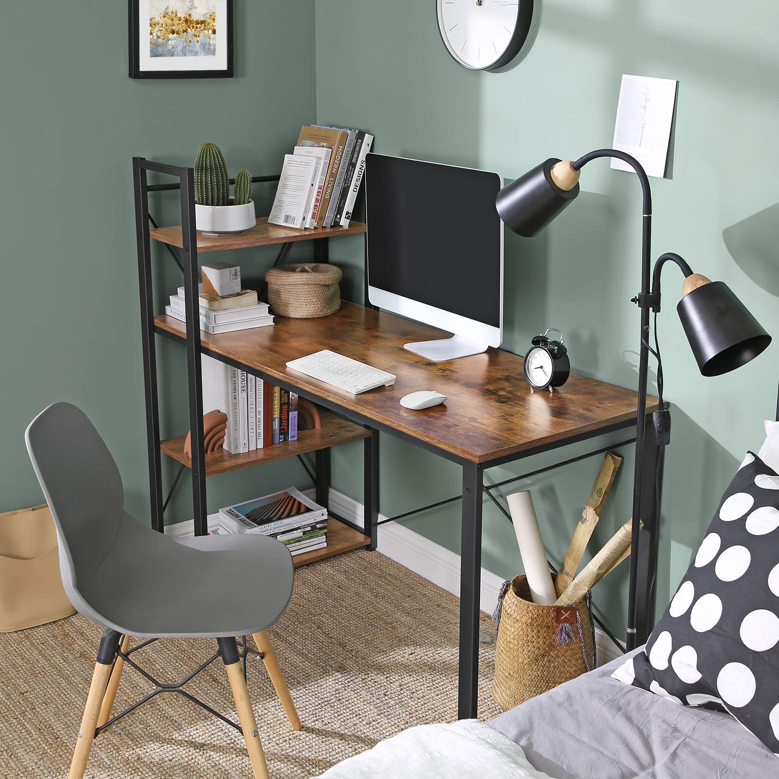 VASAGLE Computer Desk, 55 Inch Study Writing Desk with Storage Shelves for Home Office, Industrial Style PC Laptop Table, Easy Assembly, Sturdy, Rustic Brown and Black ULWD49X