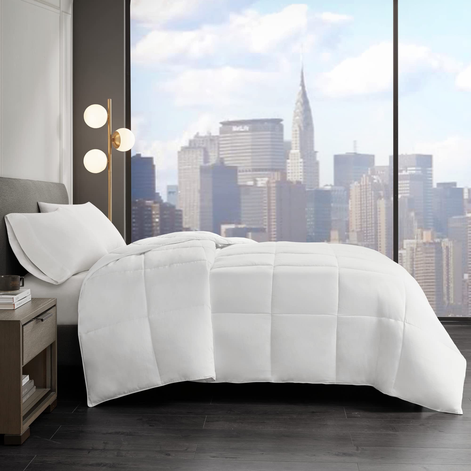 Sleep Philosophy Thinsulate Fibers 3M Scotchgard Moister Wicking Down Alternative Comforter with 300TC Cotton Sateen Cover, Twin, White