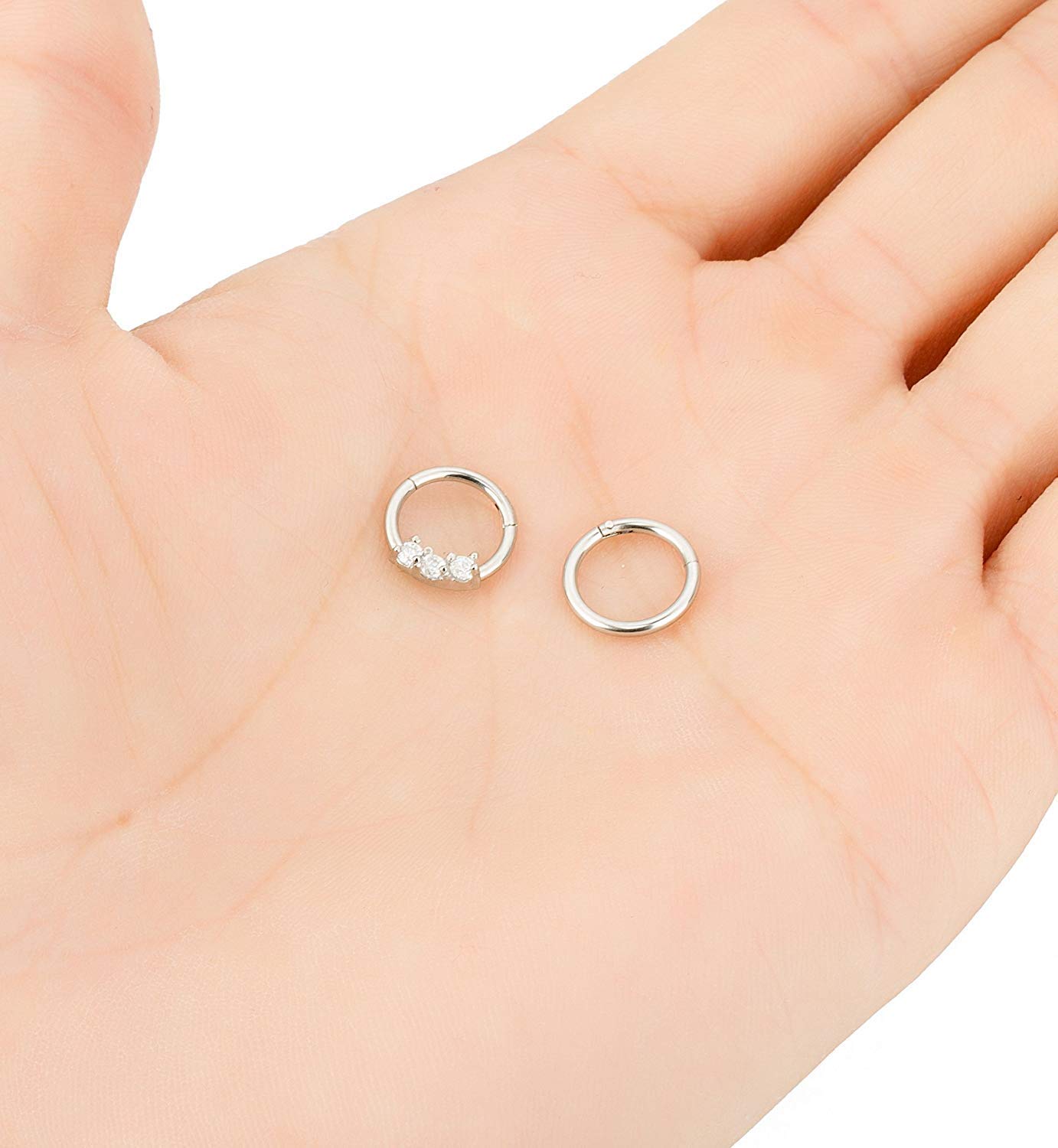 Tinblin 16G 2PCS 316L Stainless Steel Nose Rings Hoop Septum Clicker Ring Cartilage Tragus Piercing 8MM (silver)