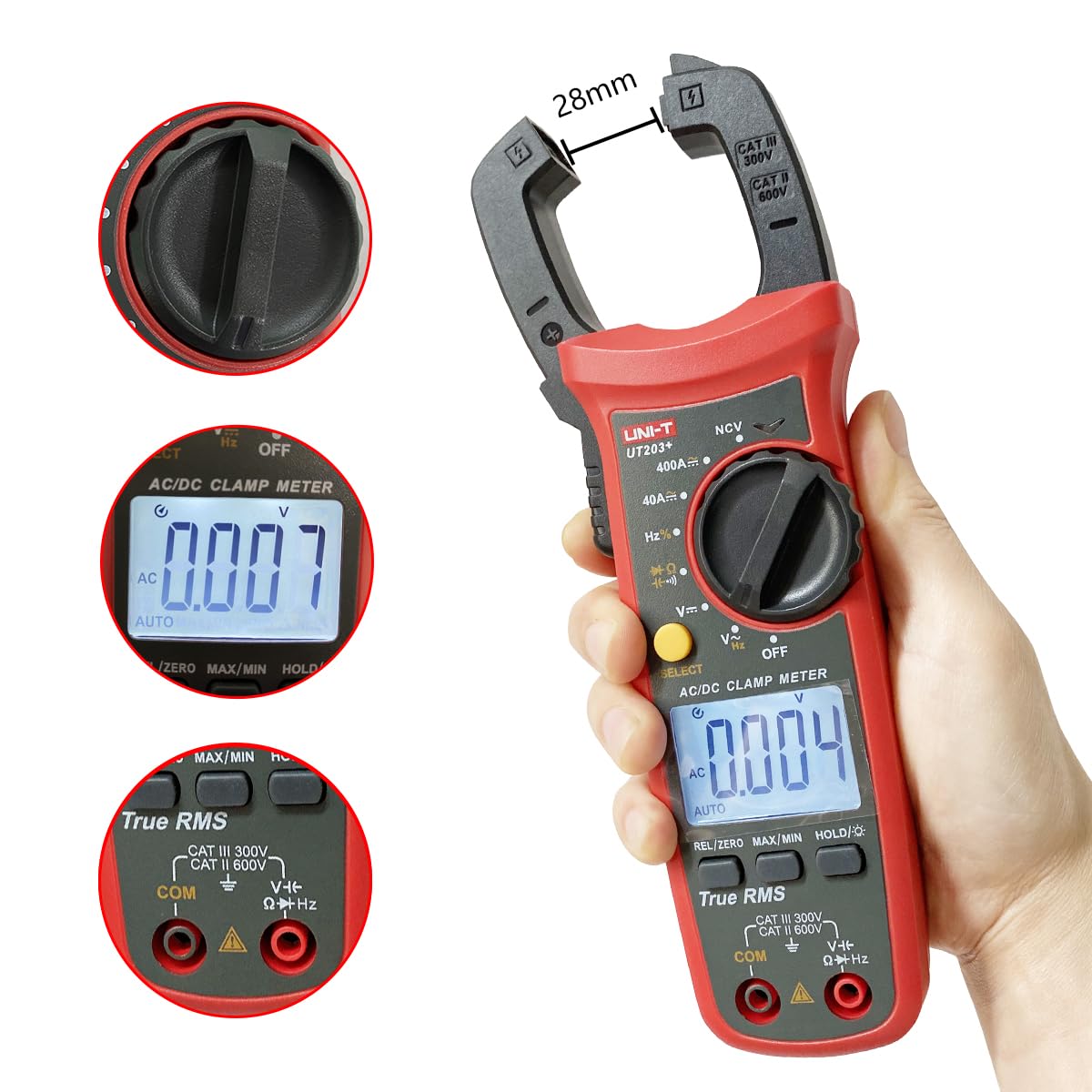UNI-T UT204+ Digital 600A AC/DC Numeral Pincer Multimeter Ammeter Anti-Burning Anti-Misdetection Clamp Meter Multifunction Electrician Current Measurement with True Effective Value, NCV Intelligent